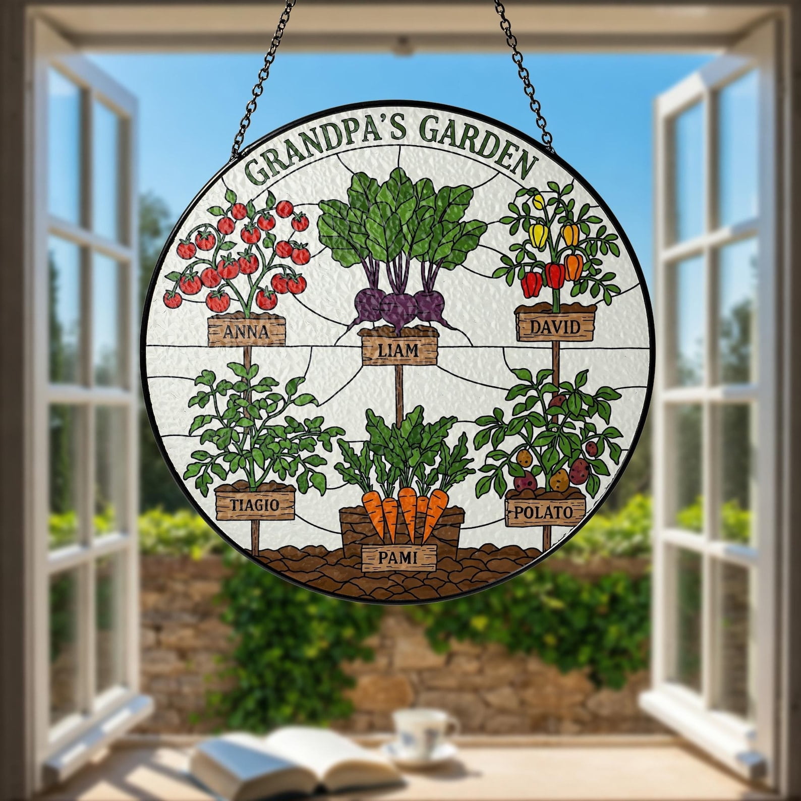 Personalized Grandpa’s Garden Suncatcher – Custom Family Name Vegetable ...
