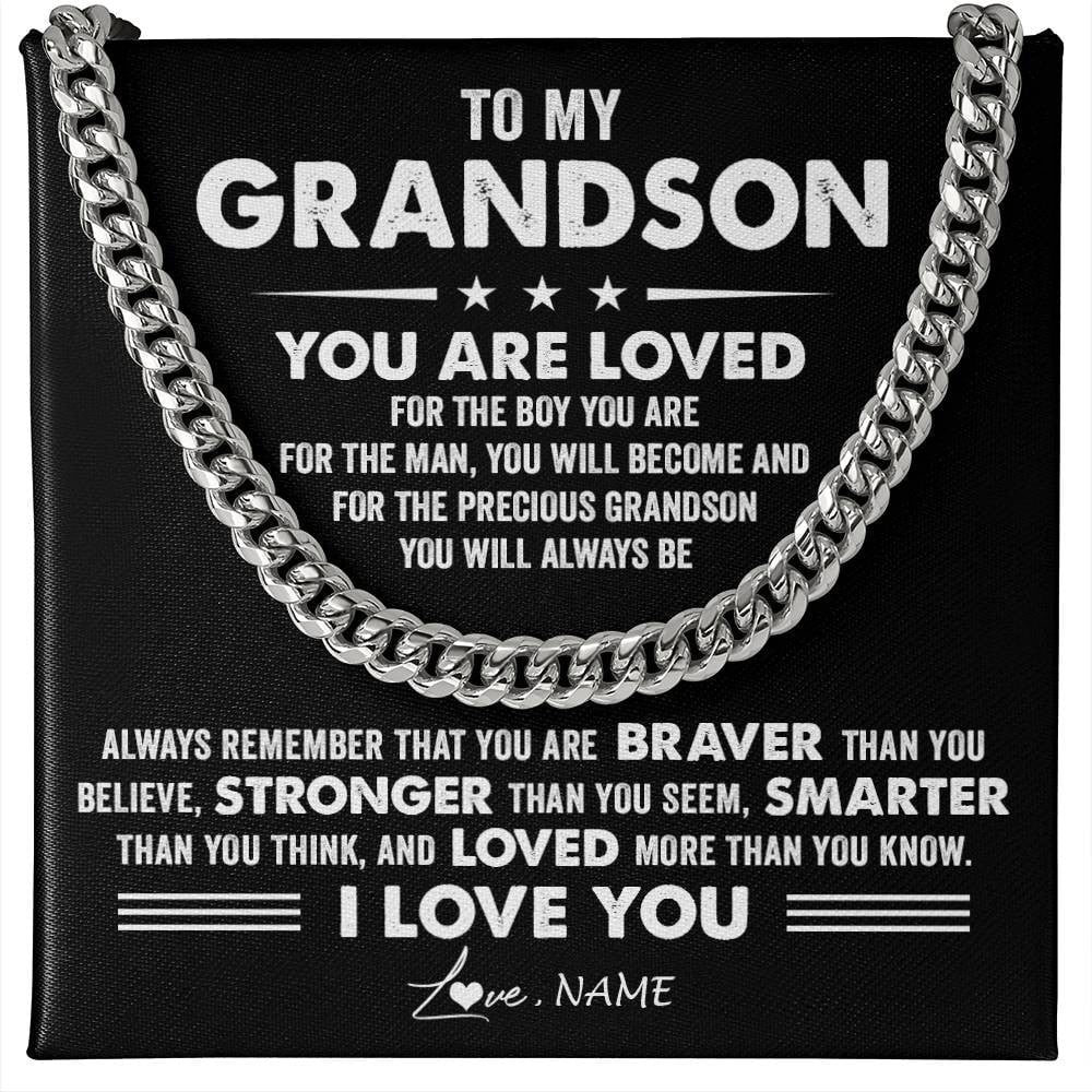 Personalized To My Grandson Necklace From Grandma Papa Cuban Chain You ...