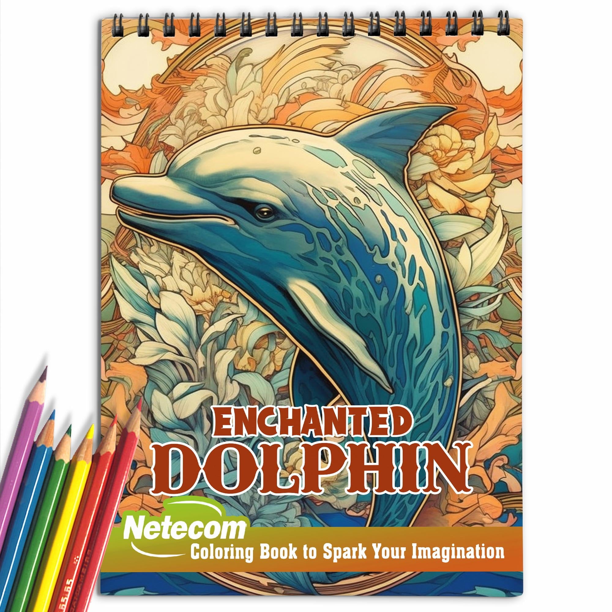 Enchanted Dolphin Spiral Bound Coloring Book, Dive into the World of 25 ...