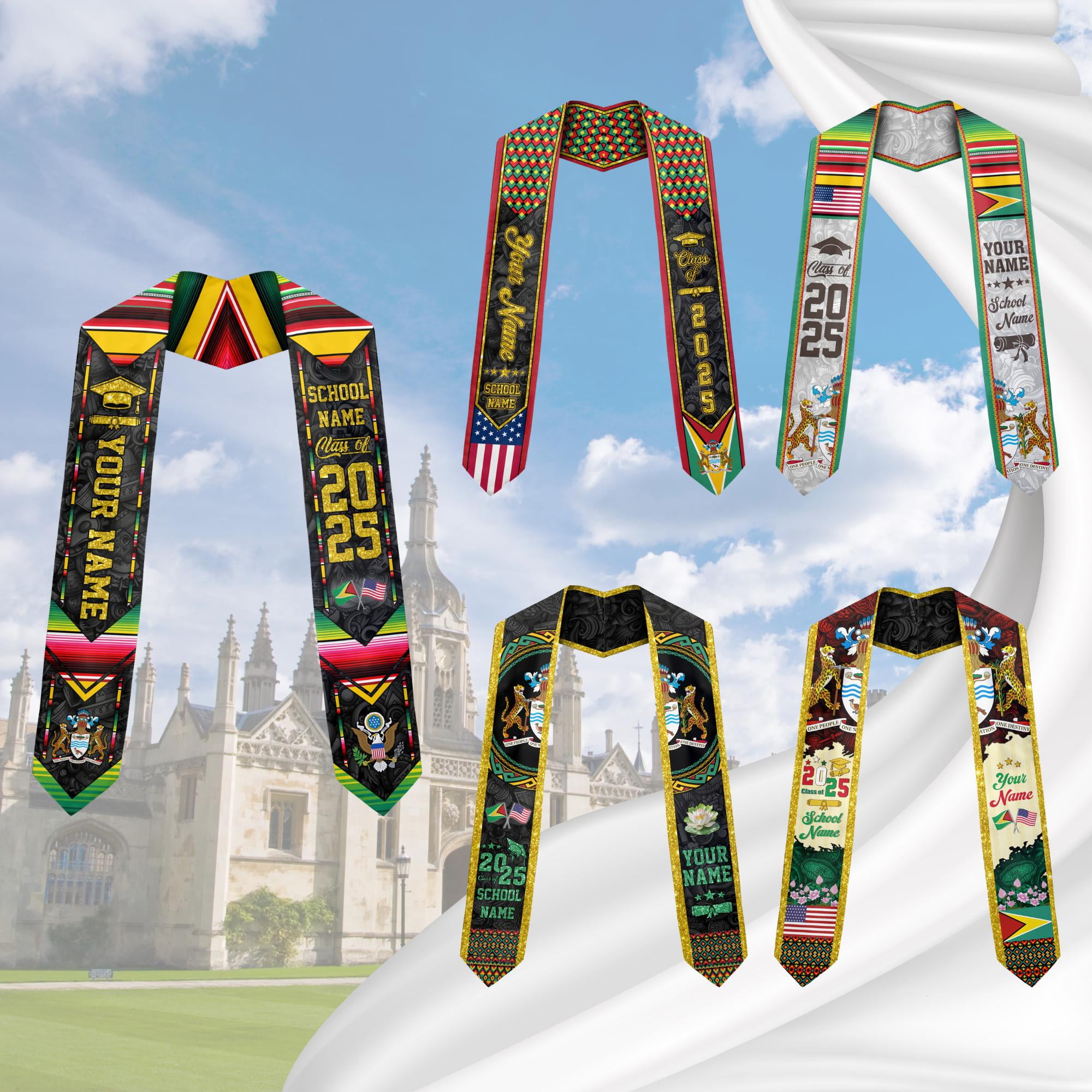 Personalized Guyana Stole,Custom Guyana Graduation Sash, Guyana ...