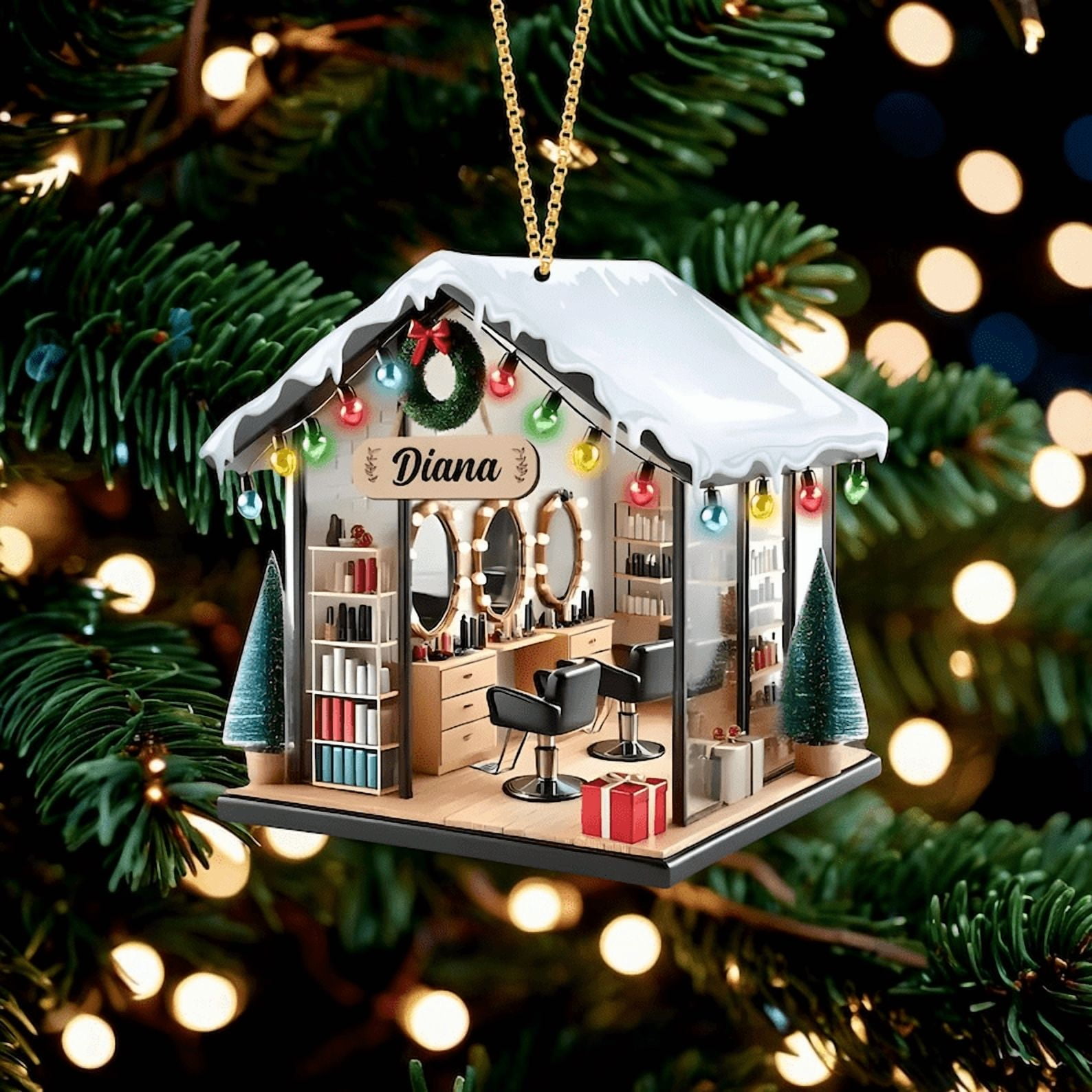 Personalized Hair Salon Christmas Ornament, Hair Salon 2D Flat Xmas ...