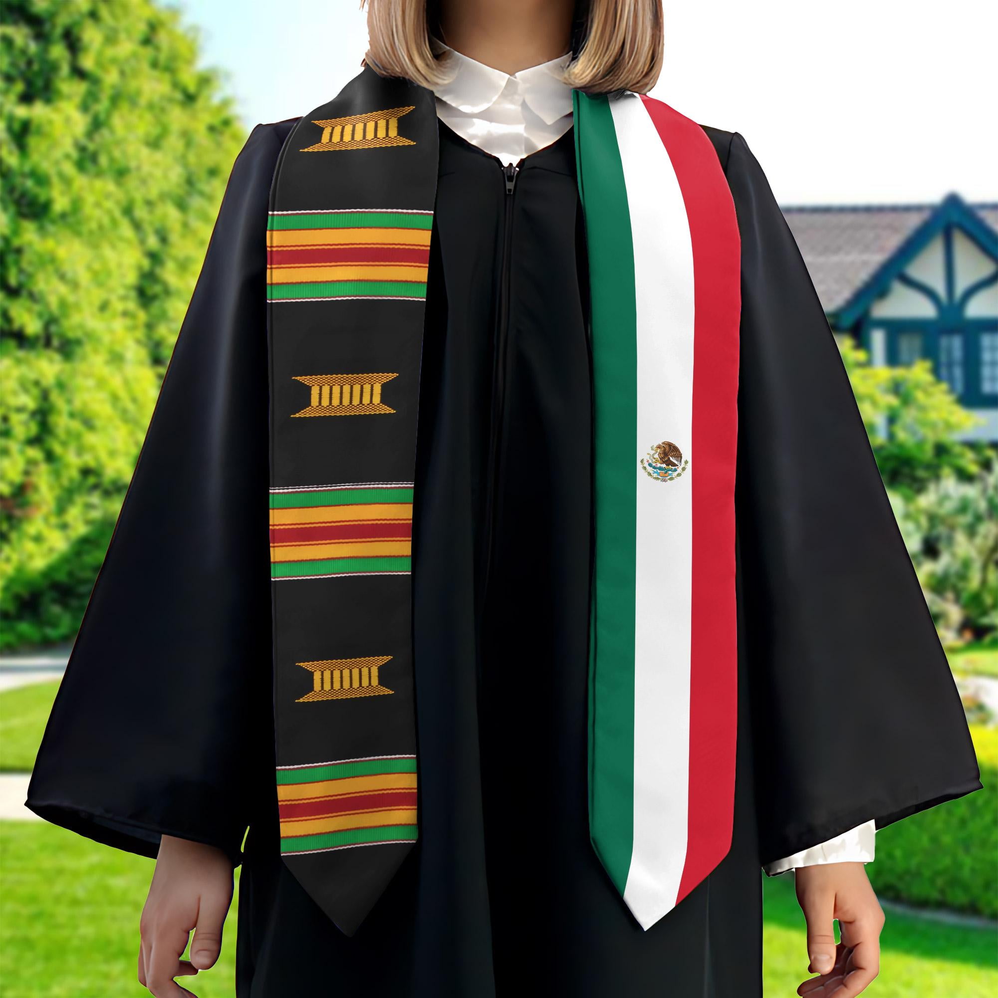 Personalized Half Kente Print and Half Nation/Flag Graduation Stoles ...
