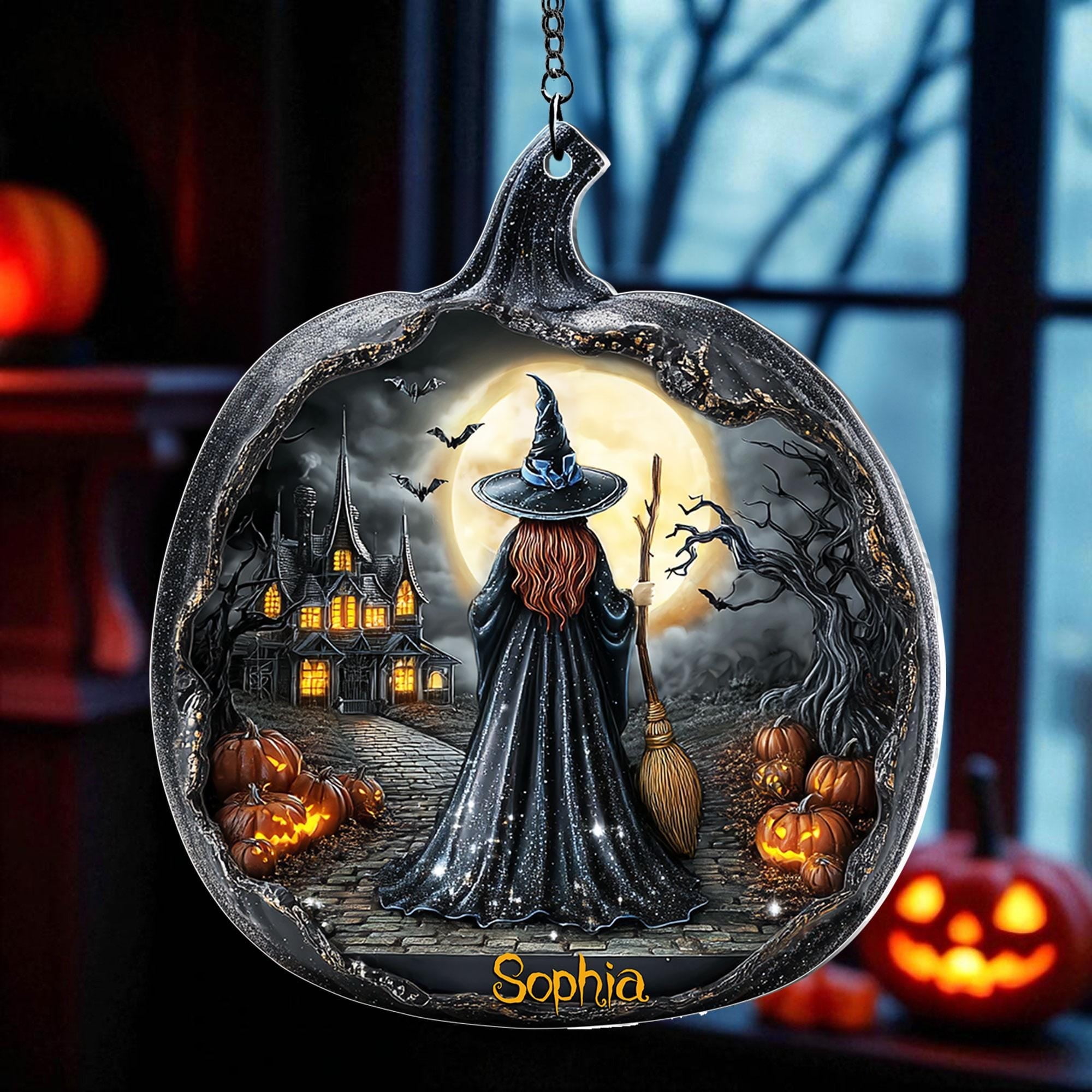 Personalized Halloween Witch Window Hanging ? Spooky Pumpkin & Haunted ...