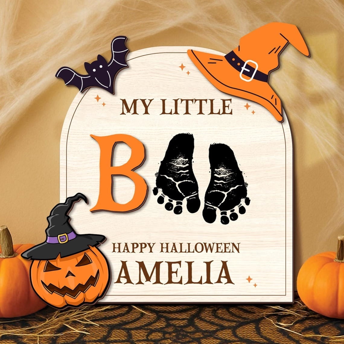 Personalized Halloween Wooden Sign – DIY Footprint or Handprint Frame ...