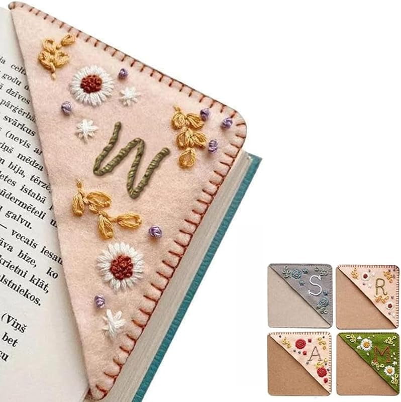 Personalized Hand Embroidered Corner Bookmark, 26 Letters Cute Flower ...