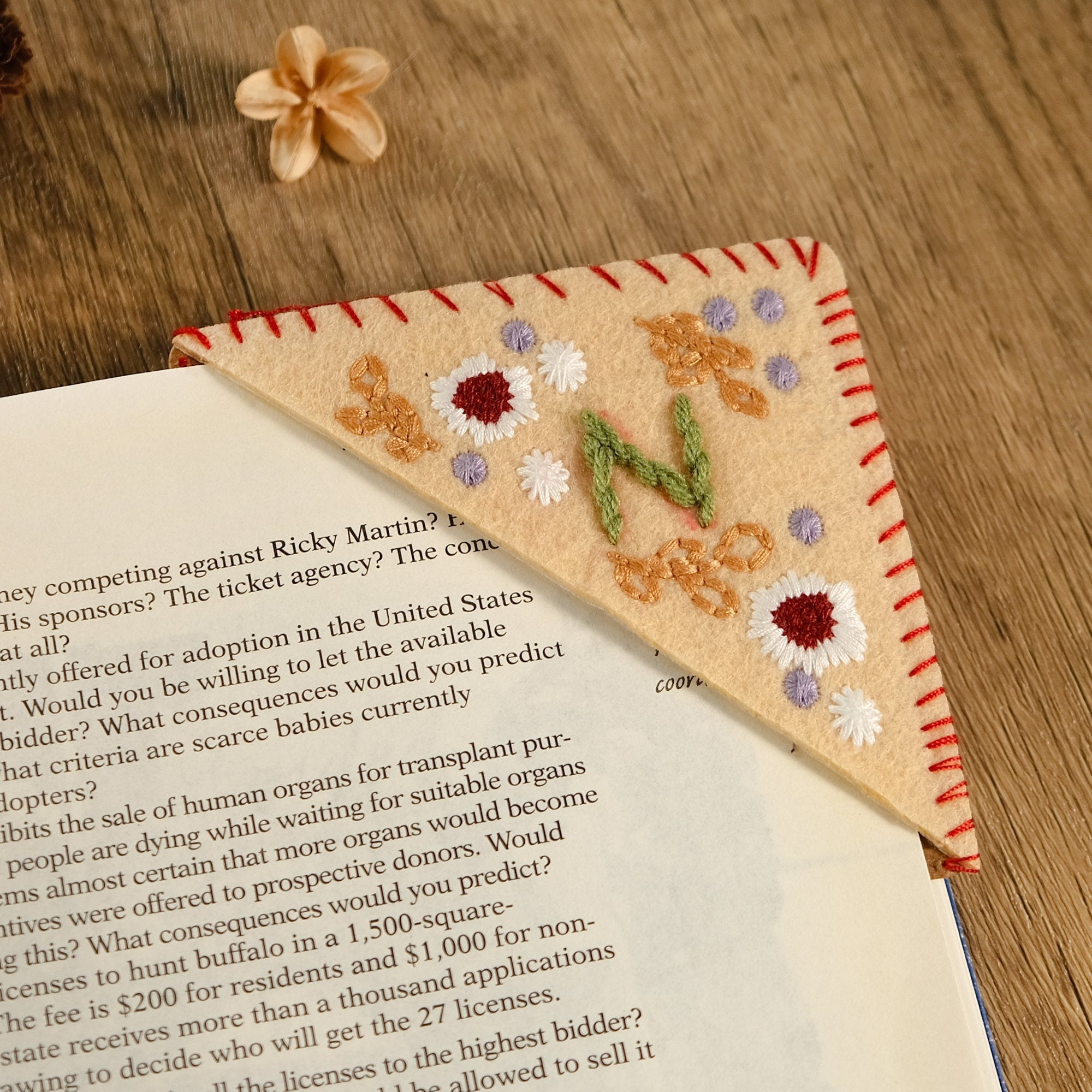 Personalized Hand Embroidered Corner Bookmark,Felt Triangle Page ...