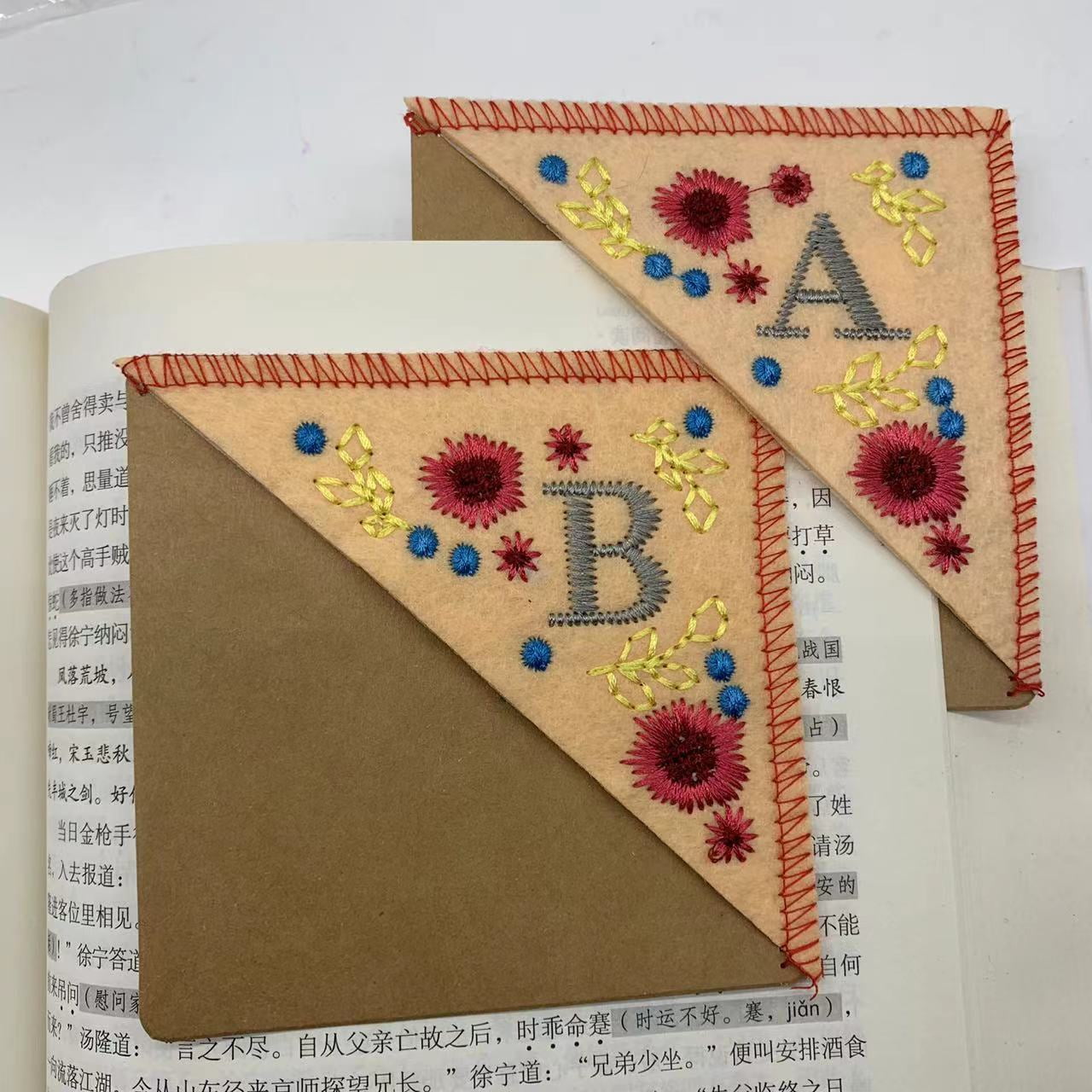 Personalized Hand Embroidered Corner Bookmark, Hand Stitched Felt ...