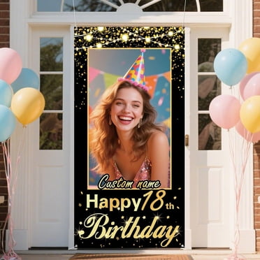 Custom Happy Birthday Decorations Backdrop, Personalized Glitter Sign ...