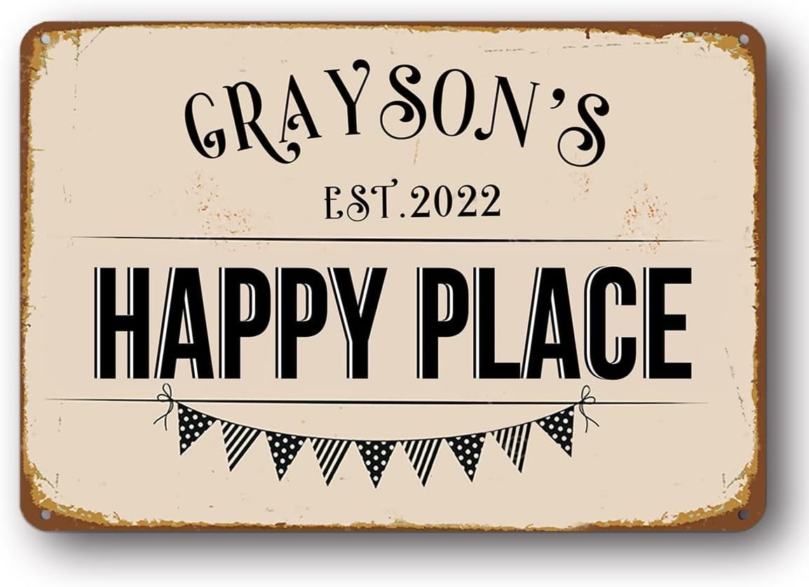 Personalized Happy Place Metal Wall Sign - 8 x 12 inch Metal Aluminum ...