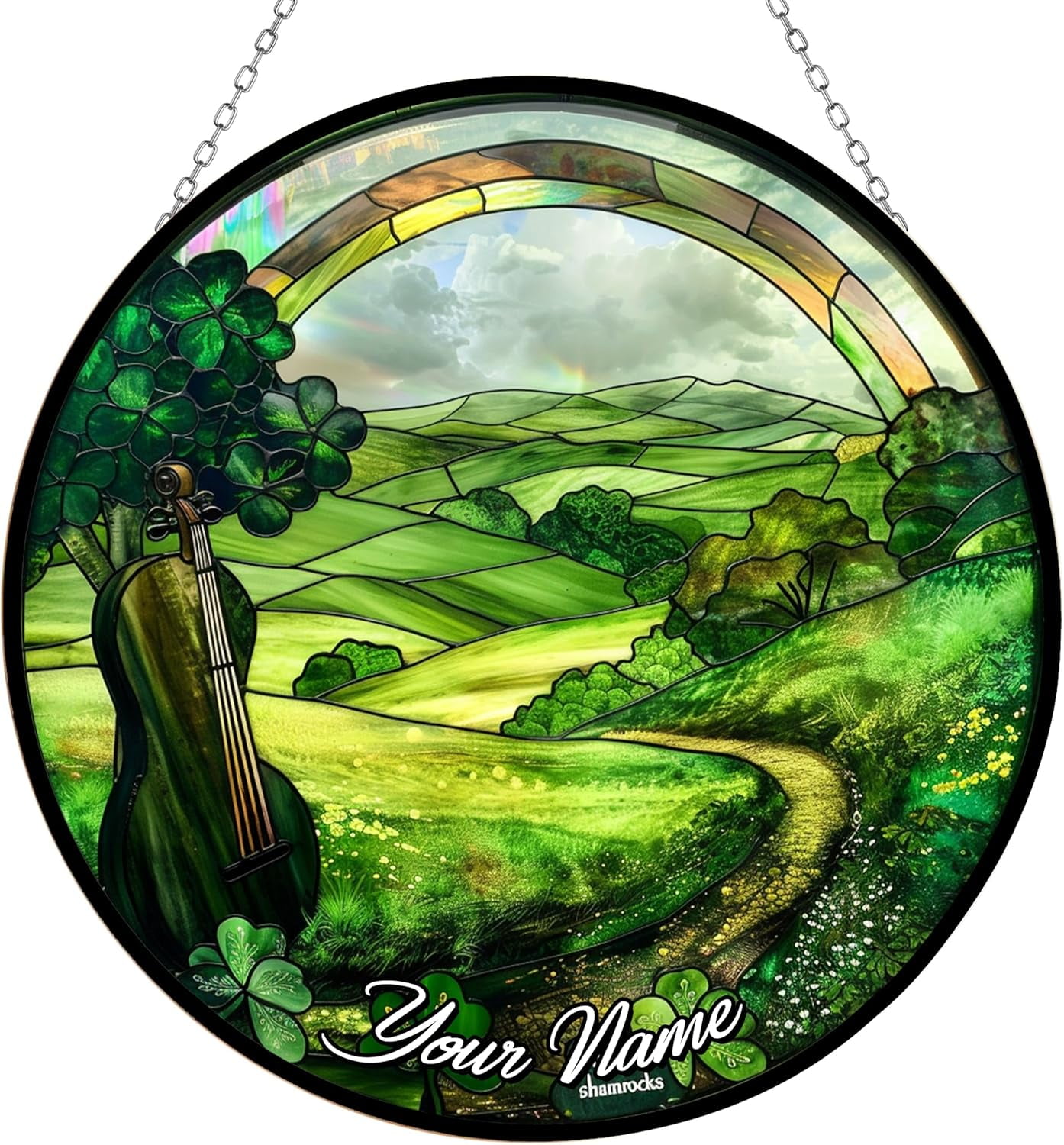 Personalized Harp and Shamrocks Suncatcher Stained Glass Custom Name ...