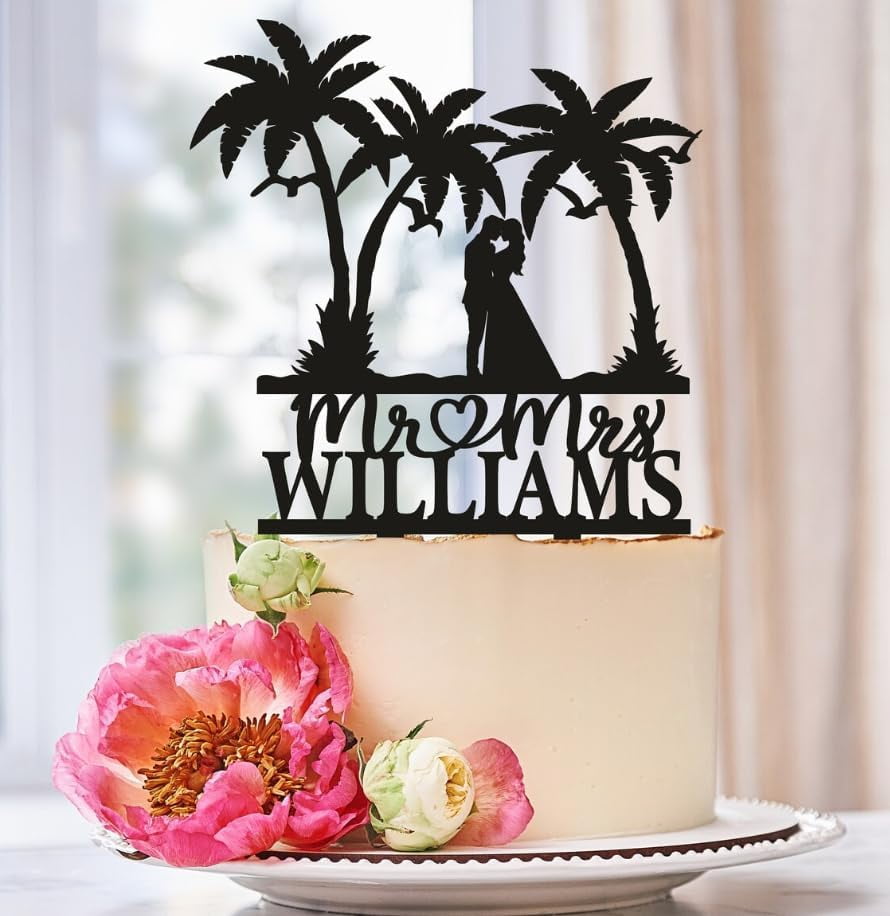 Personalized Hawaii Beach Wedding Acrylic Cake Topper, Palm Tree ...