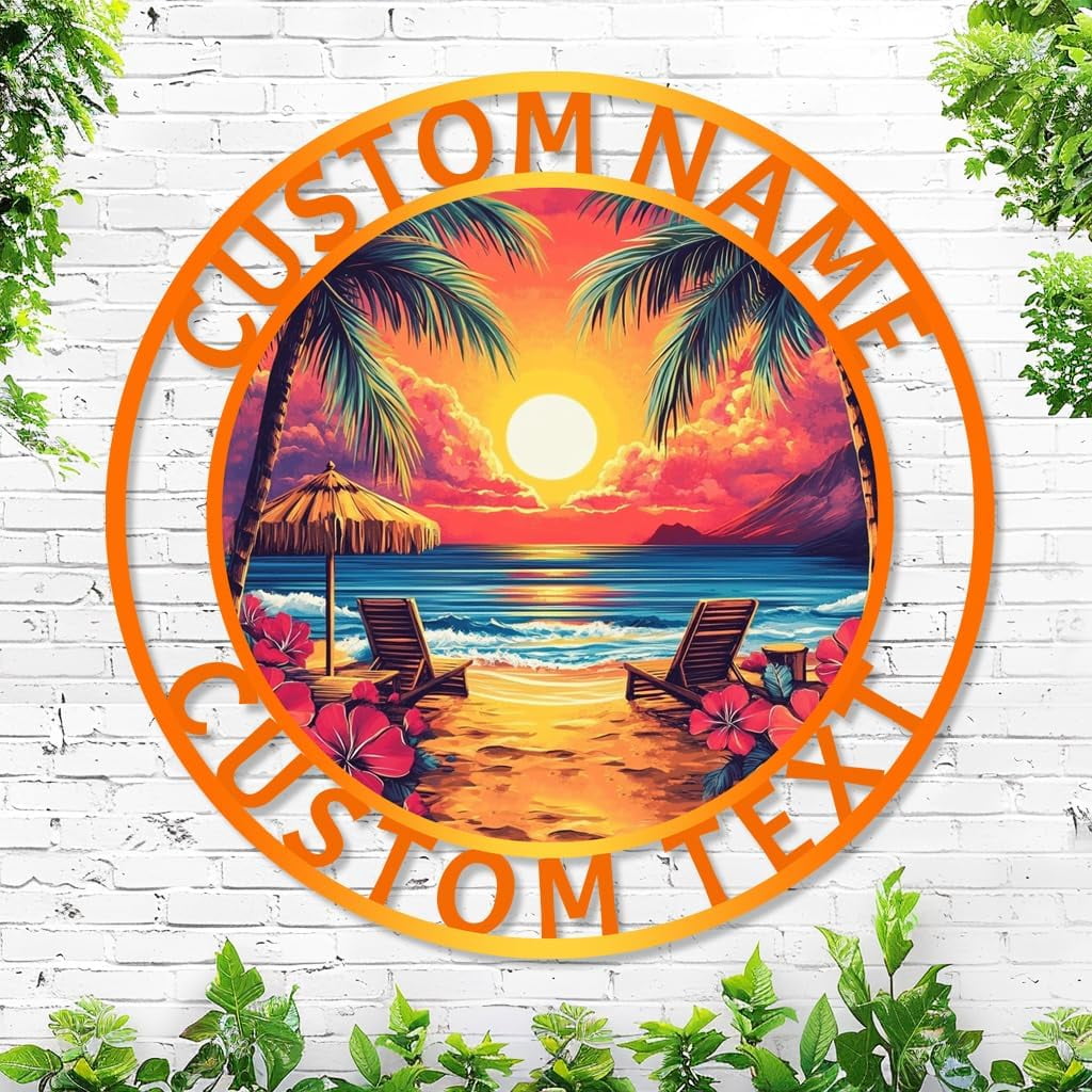 Personalized Hawaii Tropical Hibiscus Palm Tree Beach Sign, Custom ...