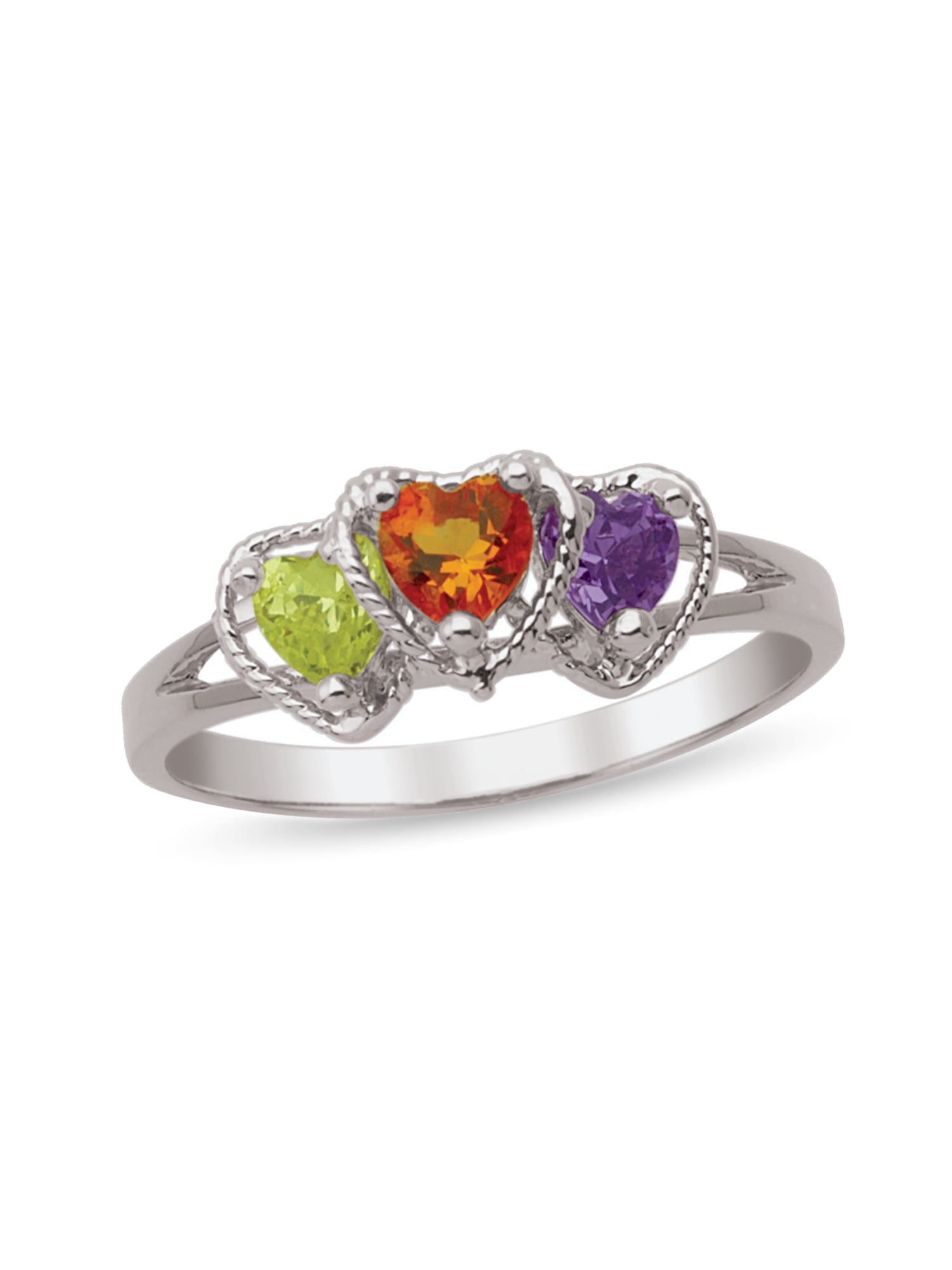 Personalized Heart Design Birthstone Family Ring in Sterling Silver by ...
