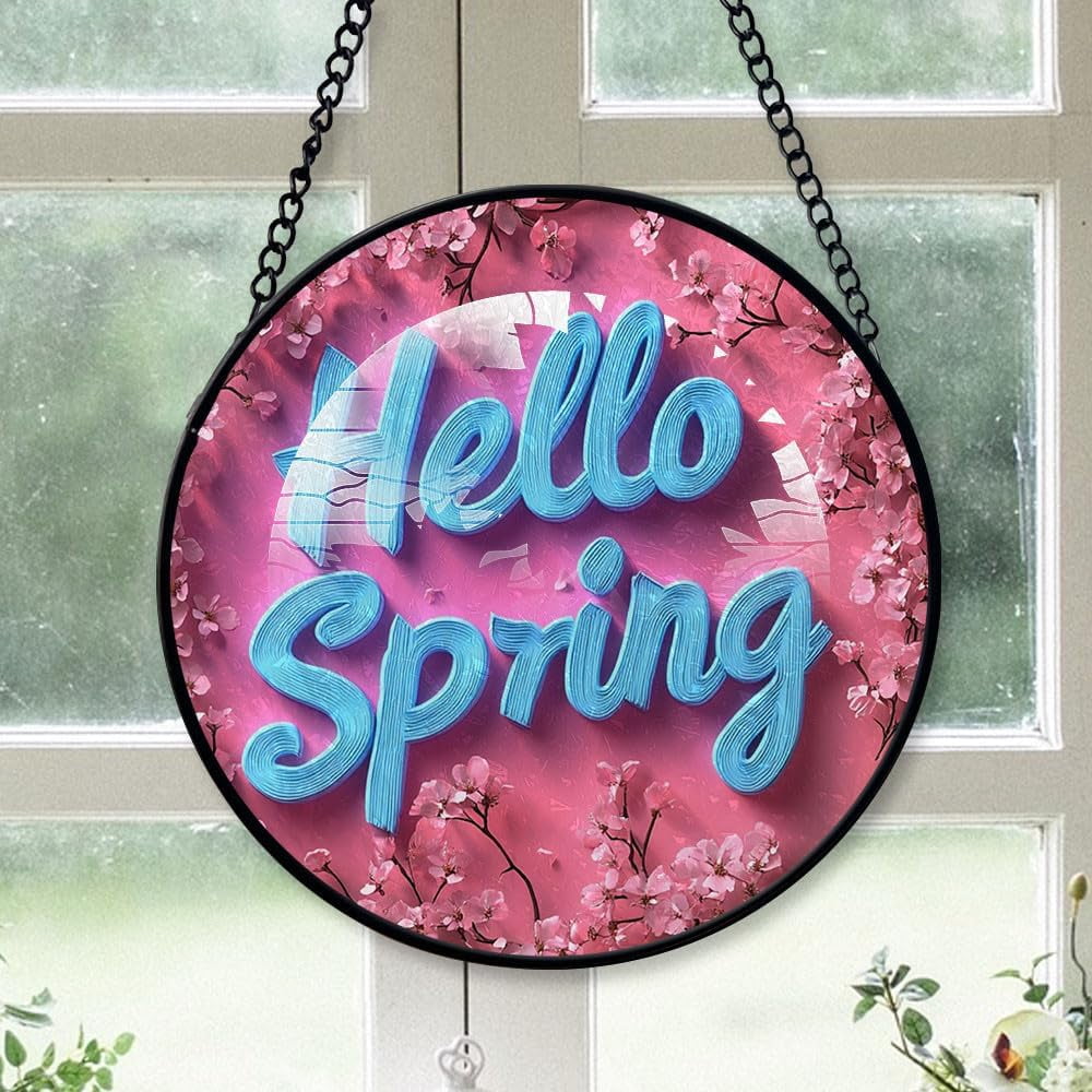 Personalized Hello Spring Stained Glass Suncatcher Artistic Window ...