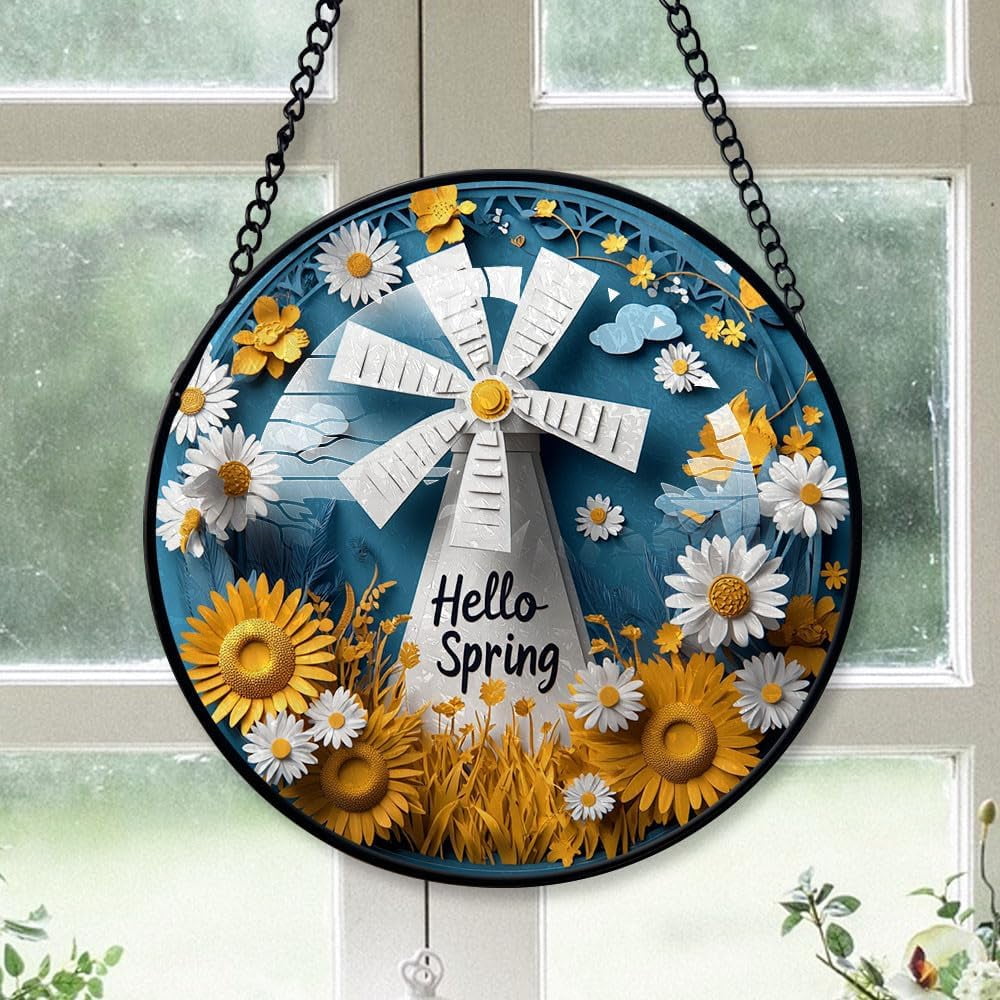 Personalized Hello Spring Suncatcher Stained Glass, Hello Spring ...