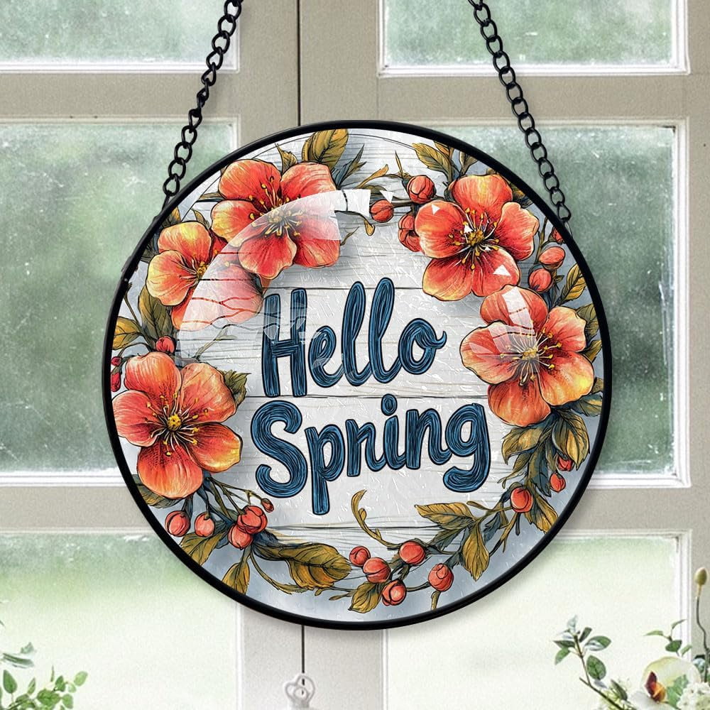 Personalized Hello Spring Suncatcher Stained Glass Suncatchers, Hello ...