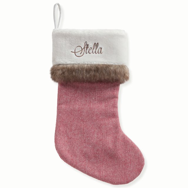 Personalized Herringbone Christmas Stocking With Fur Trim - Walmart.com
