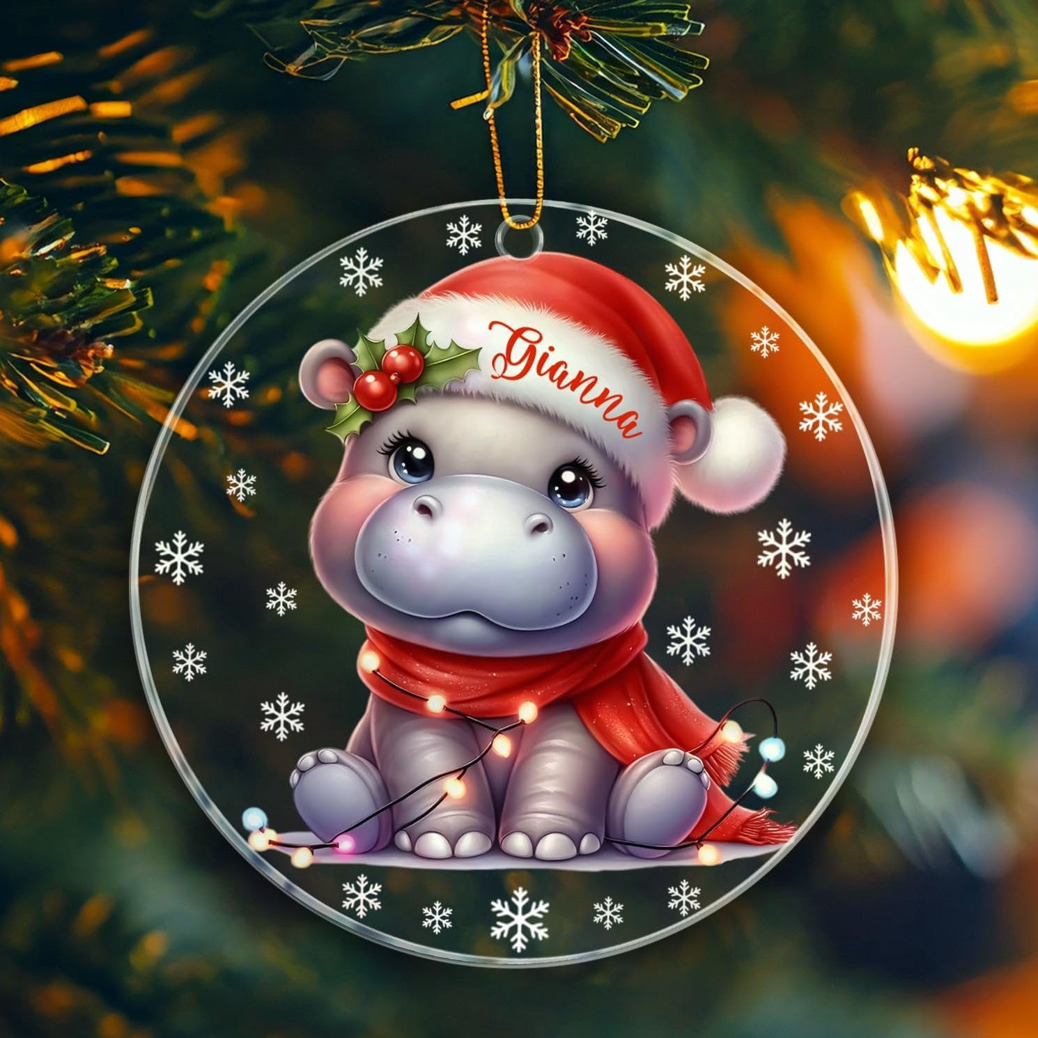 Personalized Hippo Ornament Christmas 2025 Hippo Acrylic Ornament with ...