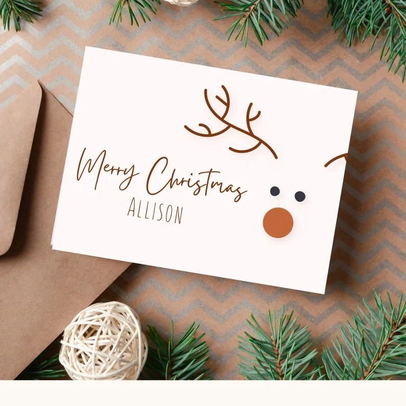 Personalized Holiday Christmas Card - "Merry Christmas" with Reindeer ...