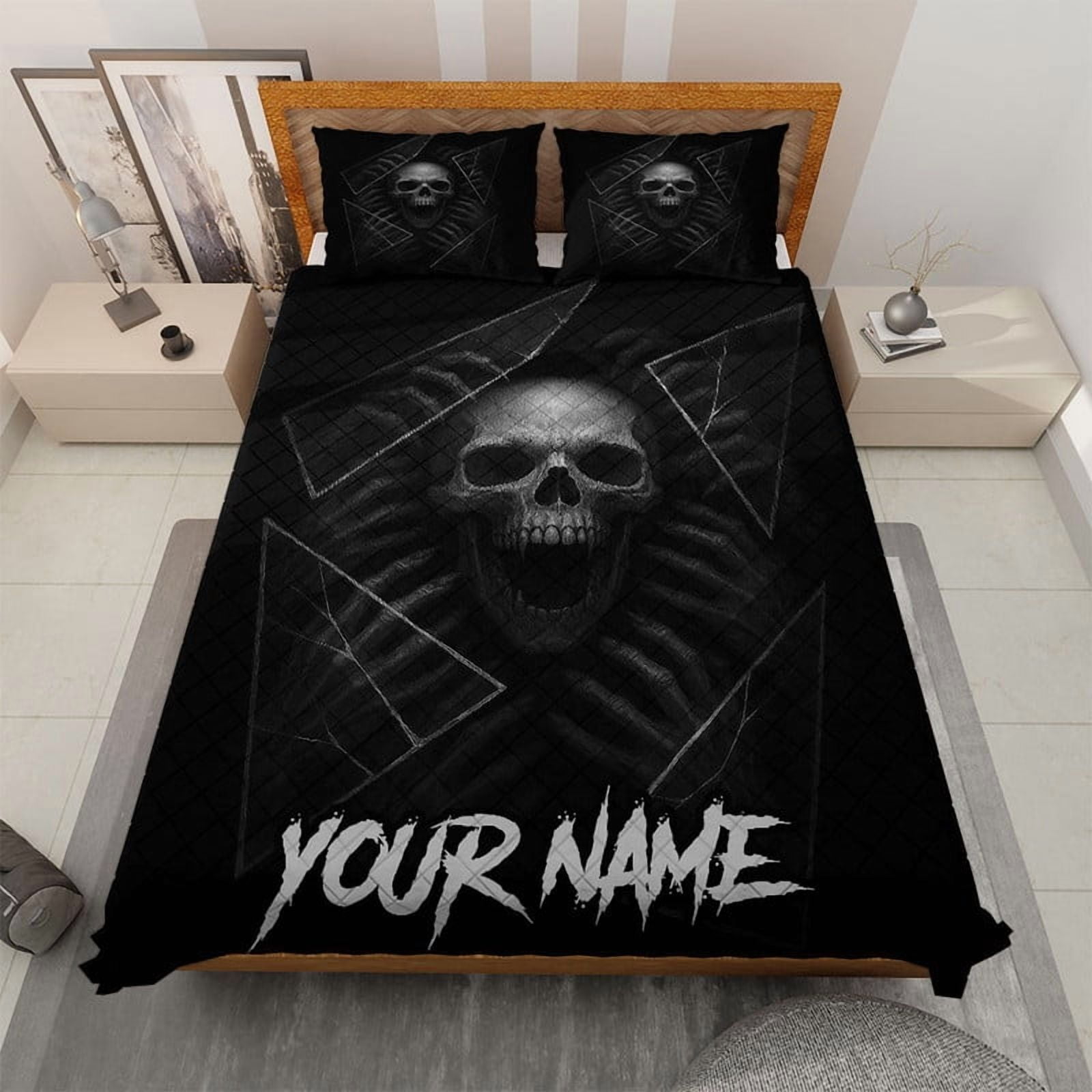 Personalized Horror Skull Hands Quilt Bedding Set - Custom Name Gothic ...