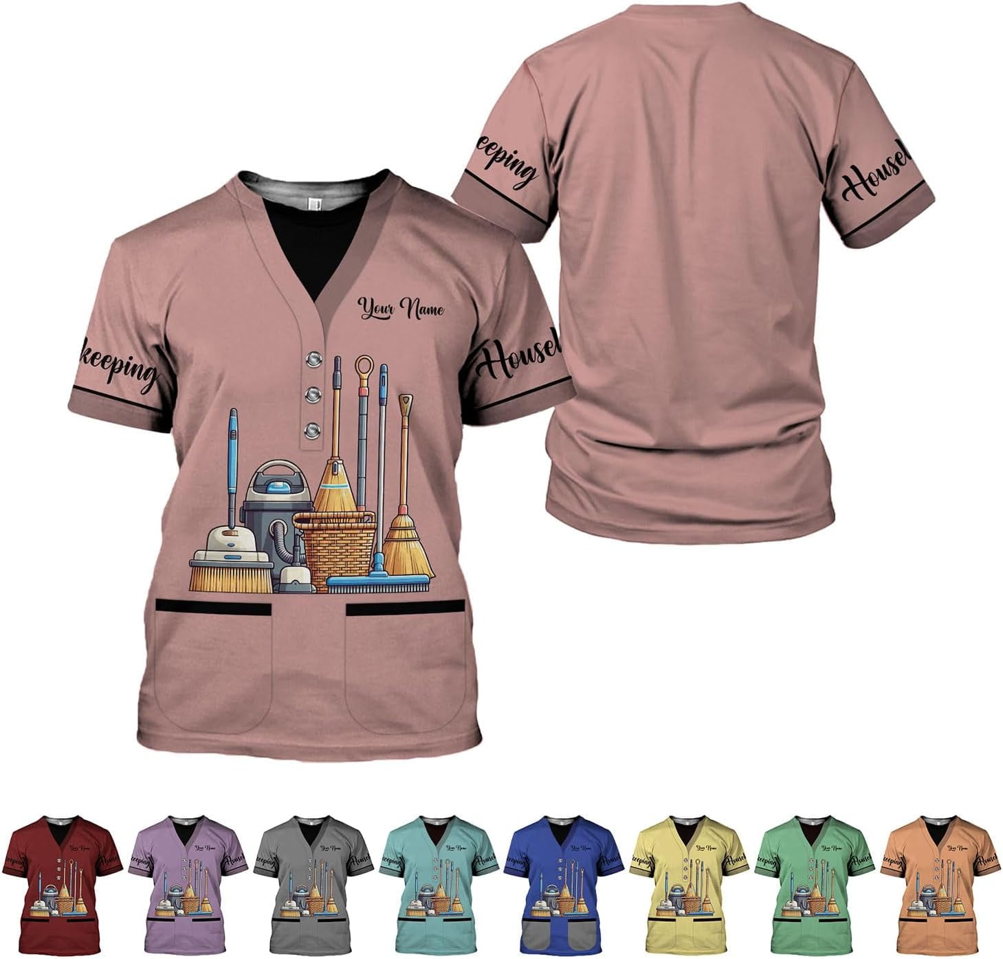 Personalized Housekeeping Shirts, Custom Cleaning Uniforms for Women 3D ...