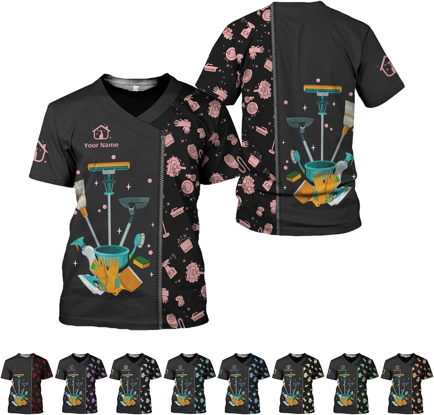 Personalized Housekeeping Shirts, Custom Cleaning Uniforms for Women 3D ...