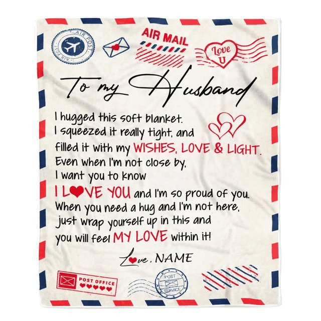 Personalized To My Husband Blanket From Wife Air Mail Letter I Love You ...