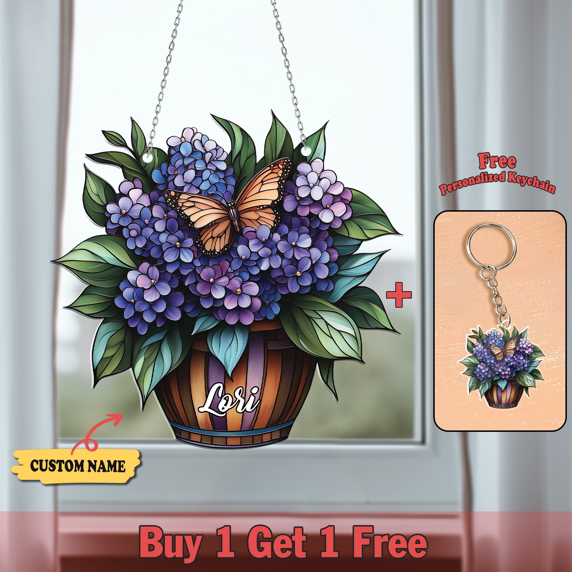 Personalized Hydrangea Acrylic Suncatcher – Custom Name Hanging ...