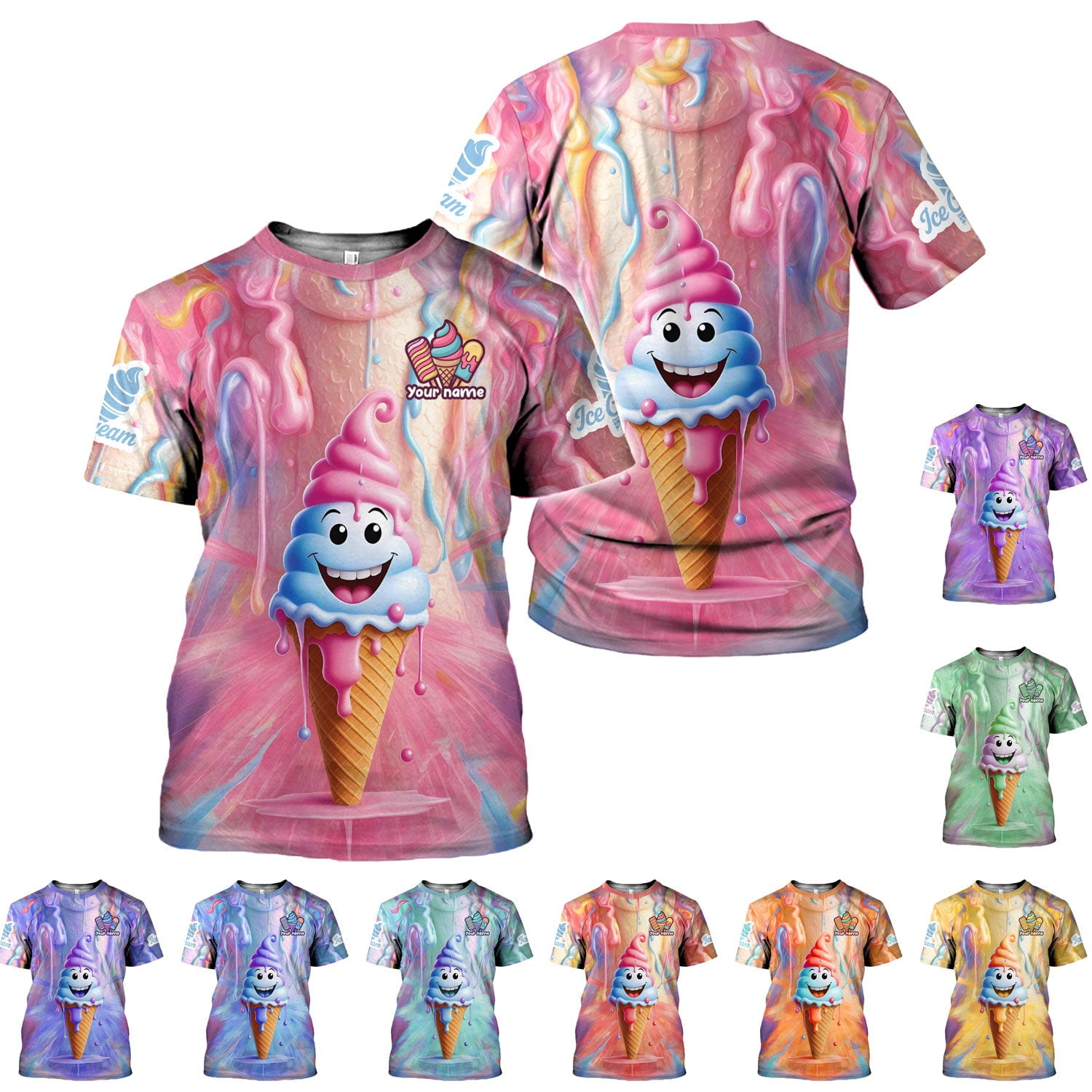 Personalized Ice Creams 3D Shirt with Name, Custom Ice Cream Shirts for ...