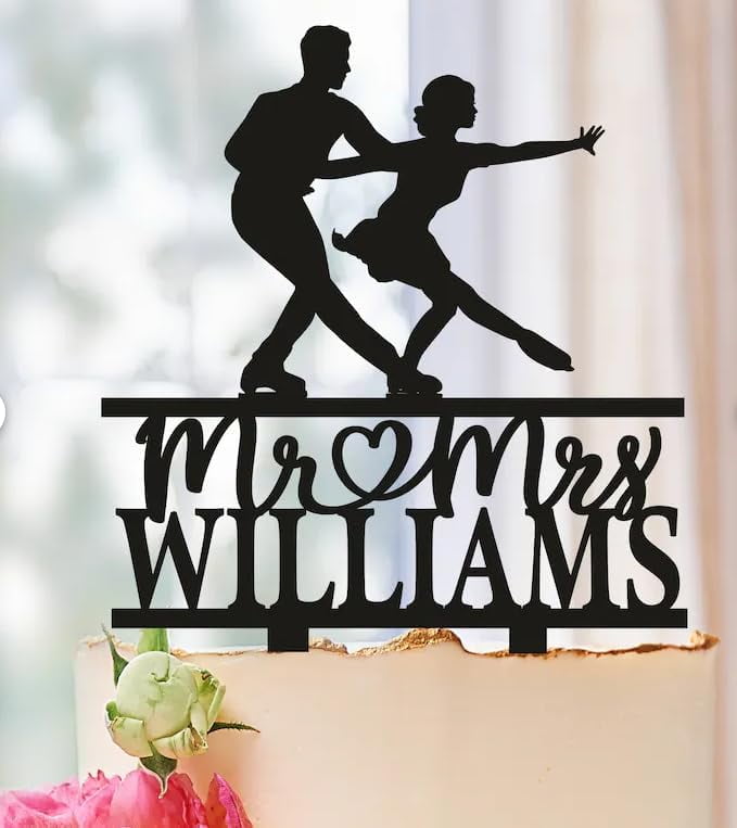 Personalized Ice Skating Couple Wedding Cake Topper, Black Acrylic ...