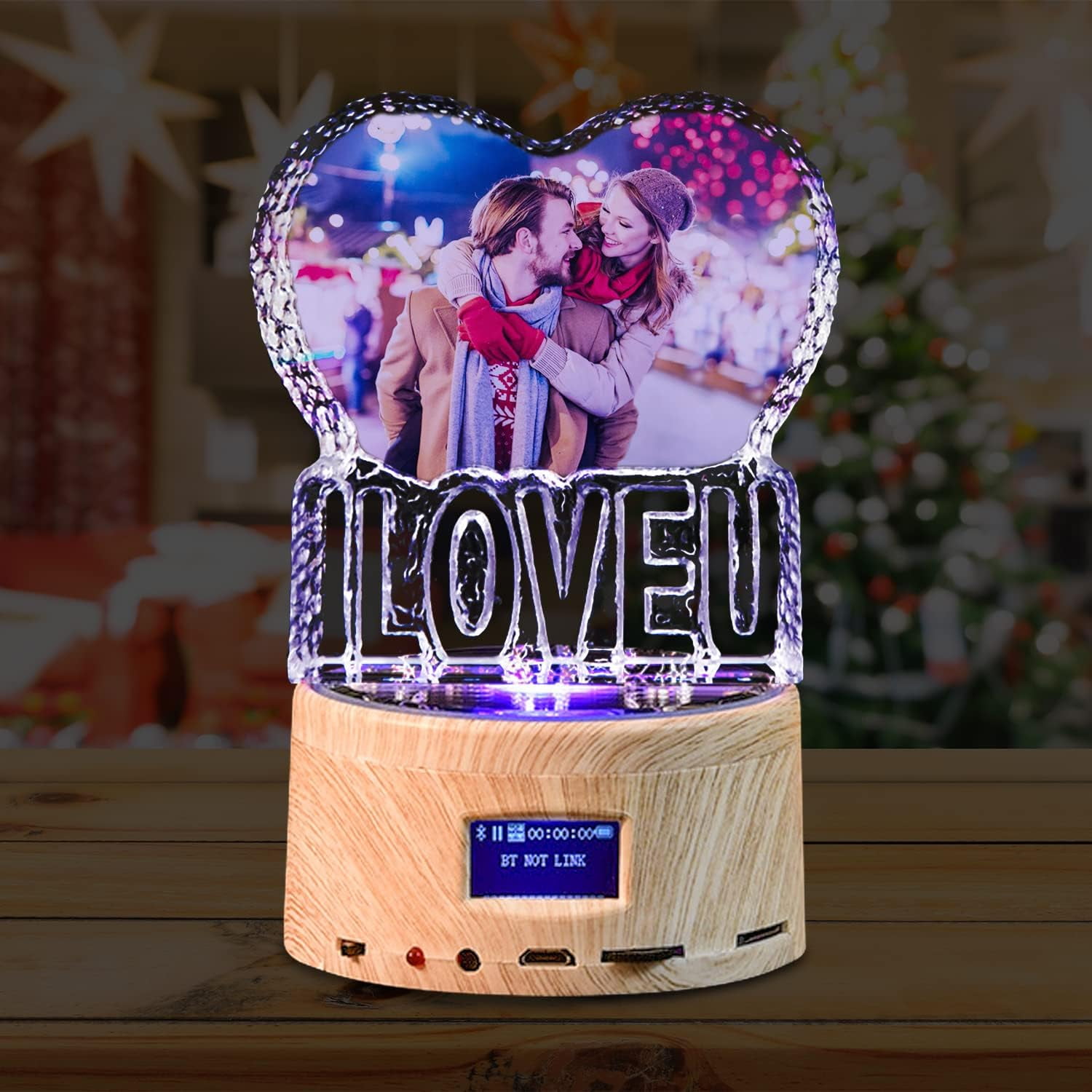 Personalized Iloveu Crystal Color Print Picture, 3D Crystal Photo, Bluetooth Rotating Base with ...