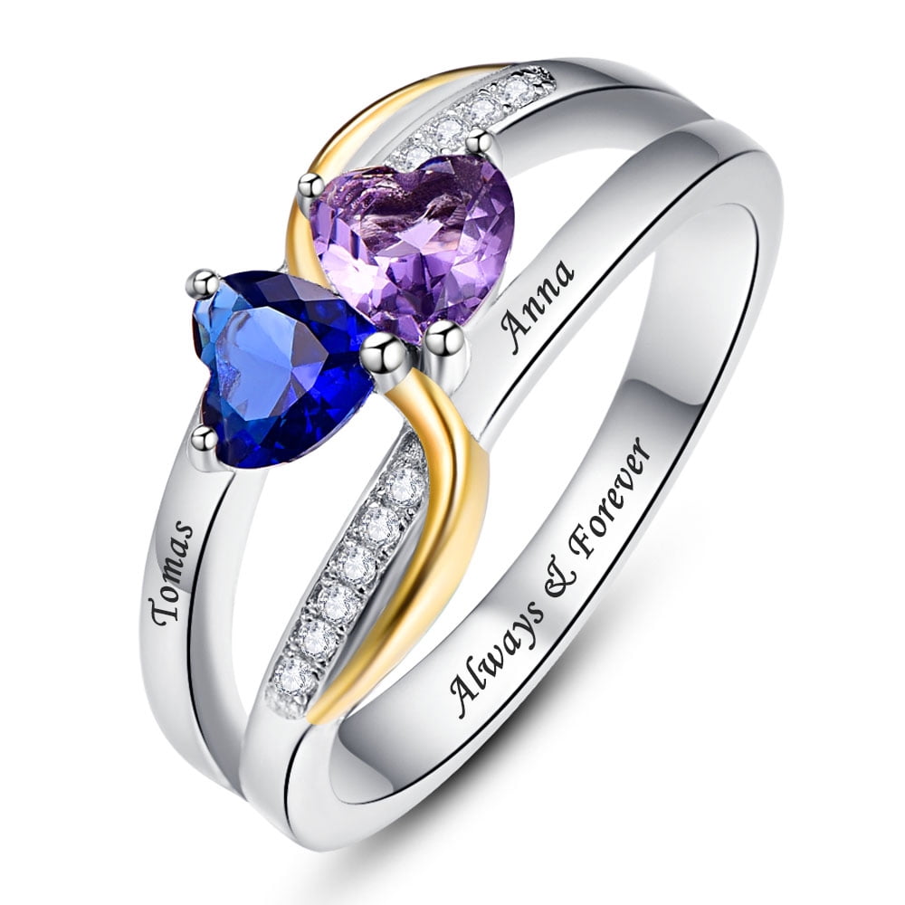 Personalized Infinity Ring with 2 Heart Cut Simulated Birthstones ...