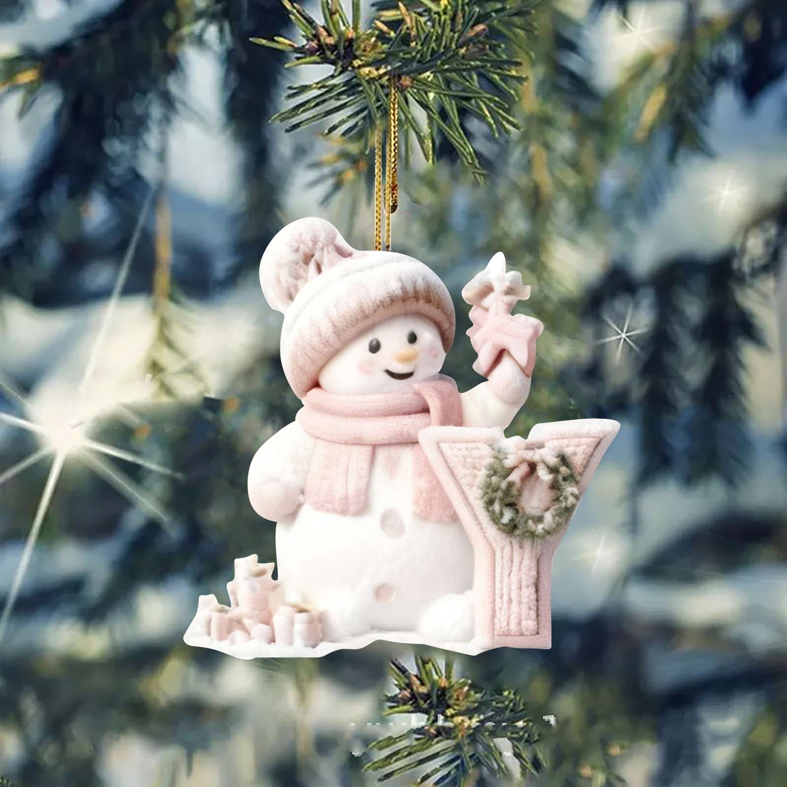 Taicans ‌Personalized Initial A-Z Pink Snowman Christmas Ornament ...