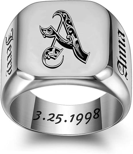 Personalized Initial Stamp Ring for Men & Women - Custom Engraved Date ...