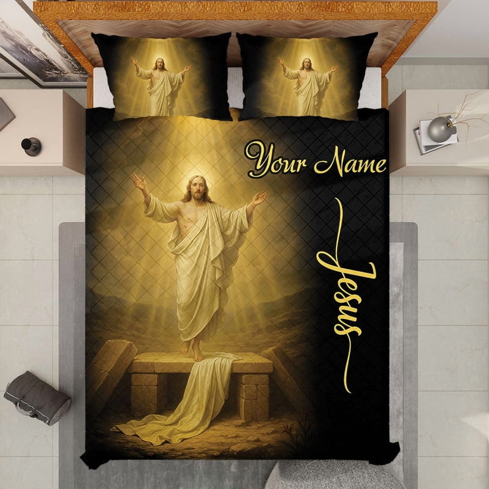 Personalized Jesus Ascension Golden Light Quilt Bedding Set, Custom ...