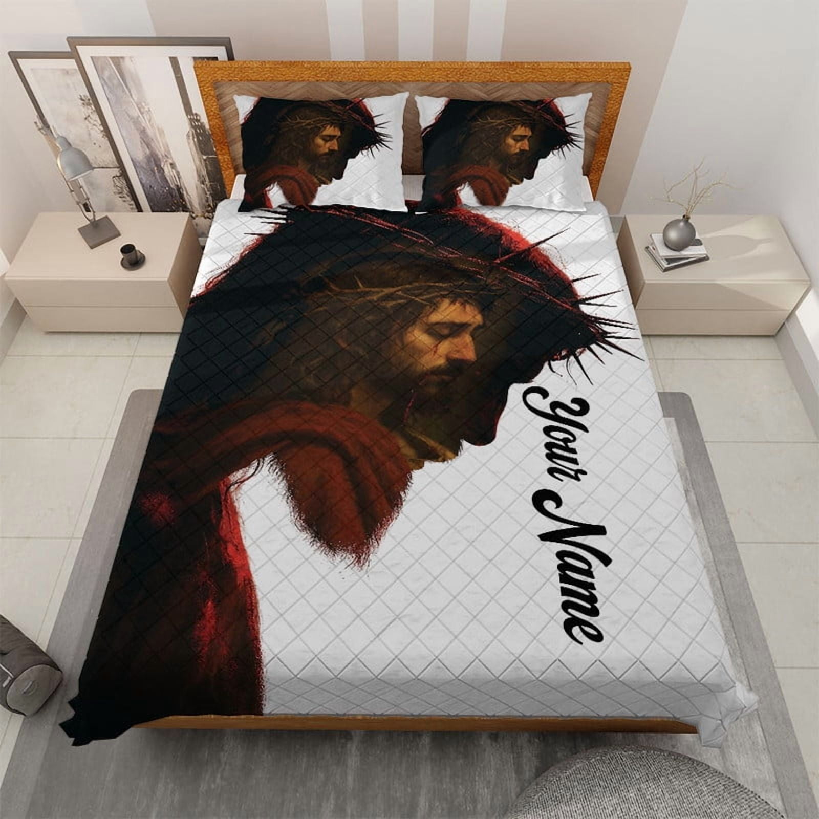 Personalized Jesus Crown Of Thorns Quilt Bedding Set – Custom Name ...