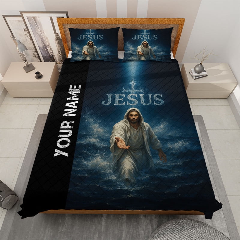 Personalized Jesus Walking On Water Quilt Bedding Set – Custom Name ...