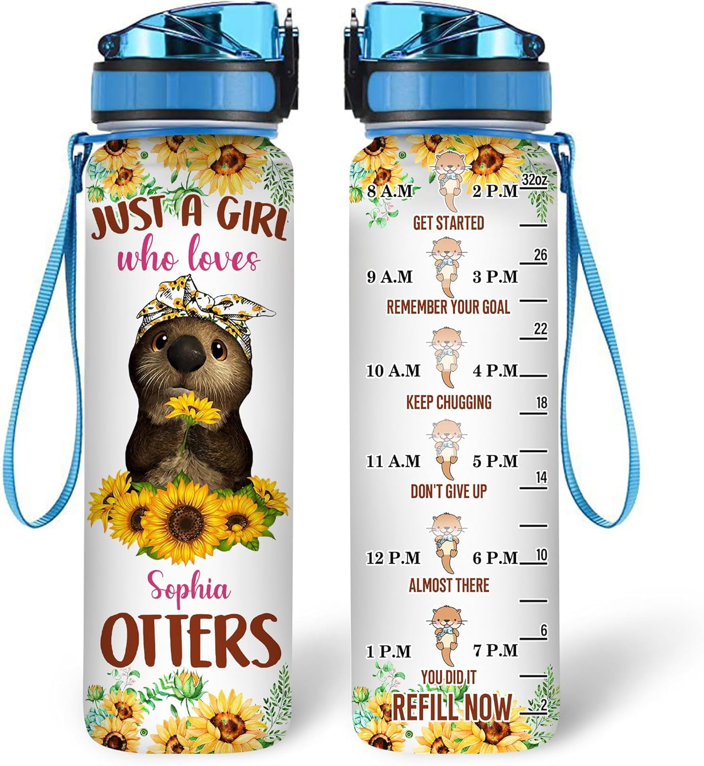Personalized Just A Girl Who Loves Otters 32Oz Liter Motivational Water ...
