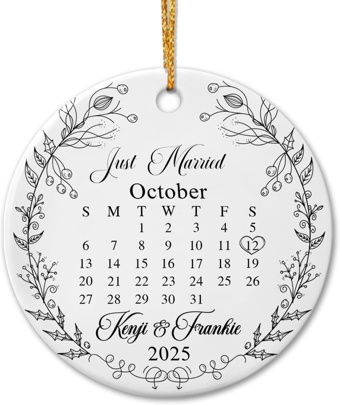 Personalized Just Married Calendar Ceramic Ornament, Our First ...