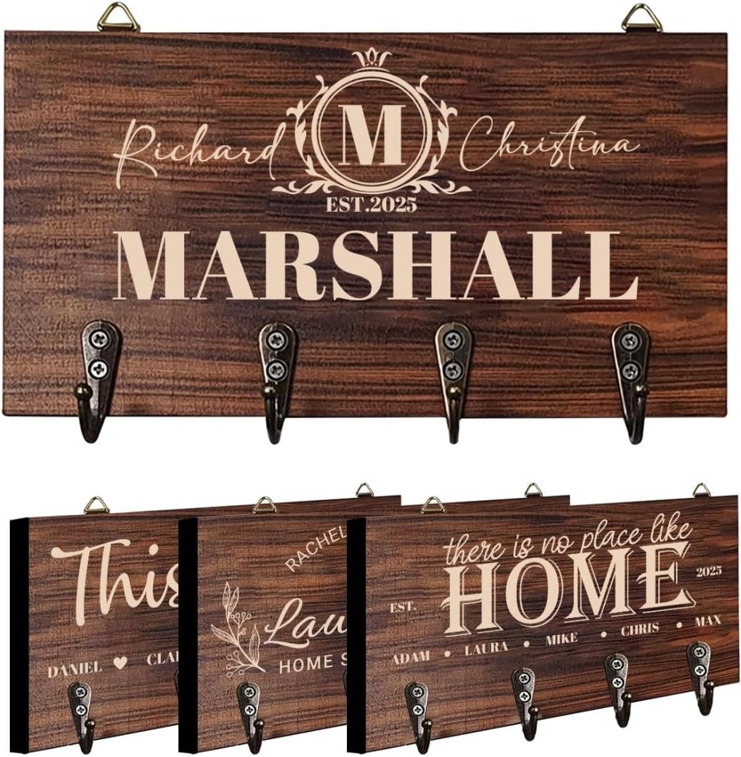 Personalized Key Hanger Holder for Wall with Family Name | Custom Wood ...