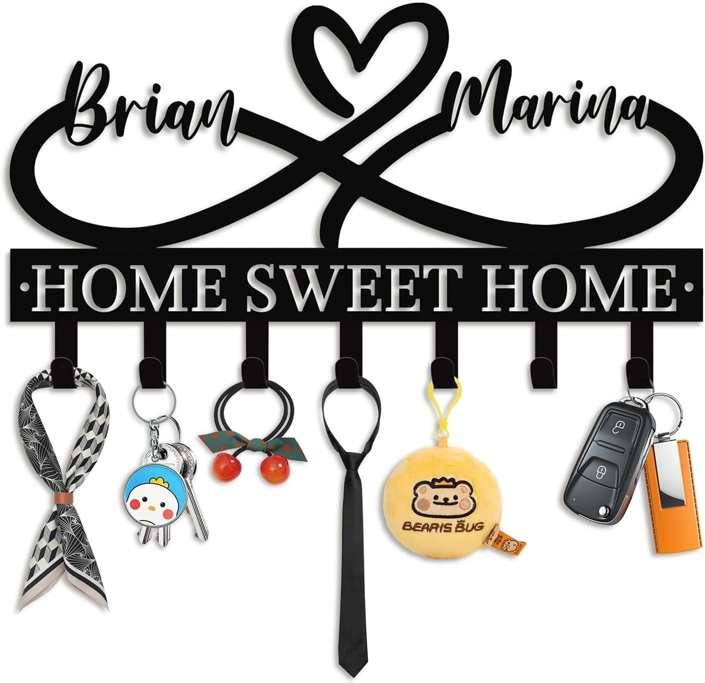 Personalized Key Holder for Wall - Custom Couple's Name with Love ...