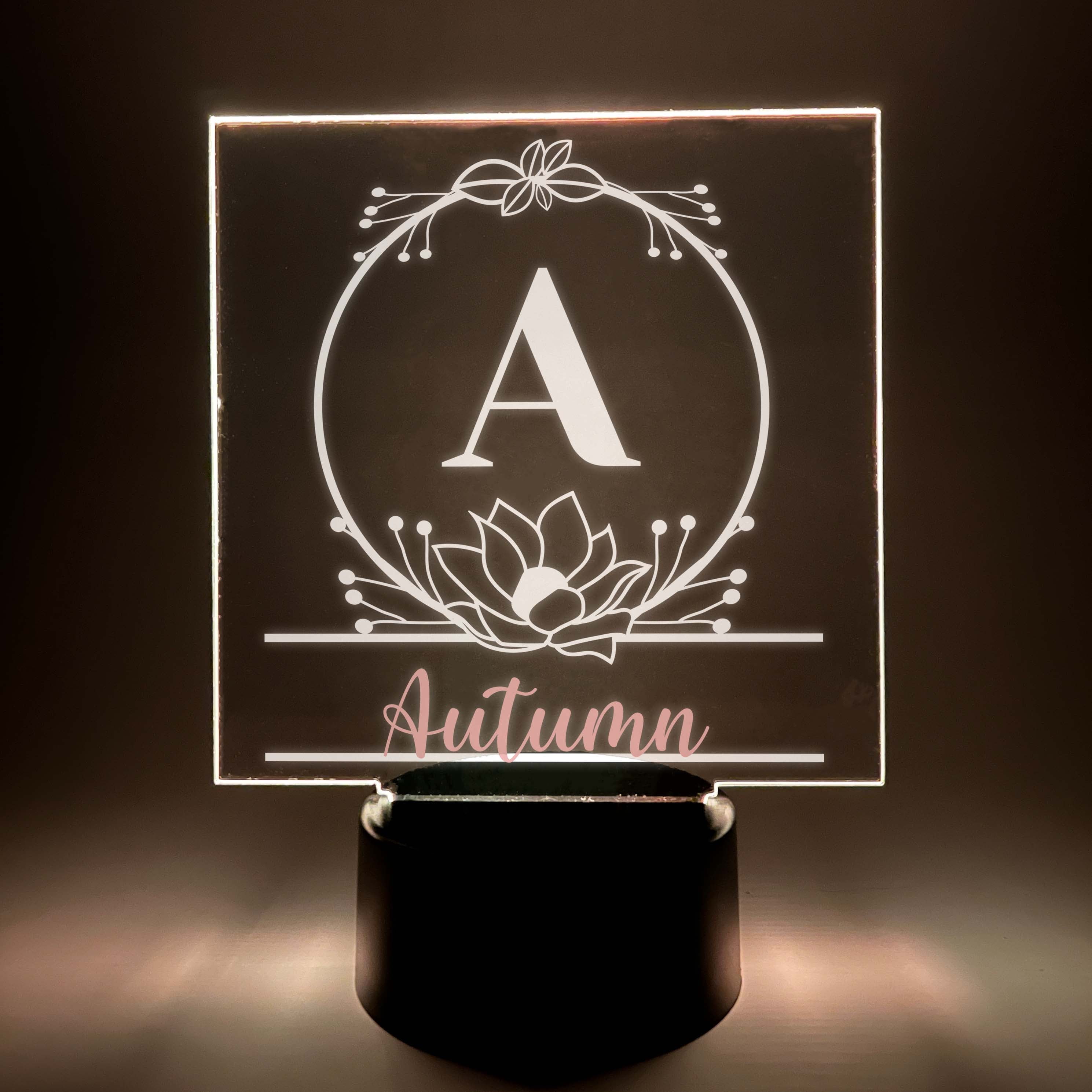 Personalized LED Night Light Up Lamp Stand Girls Monogram Any Initial ...