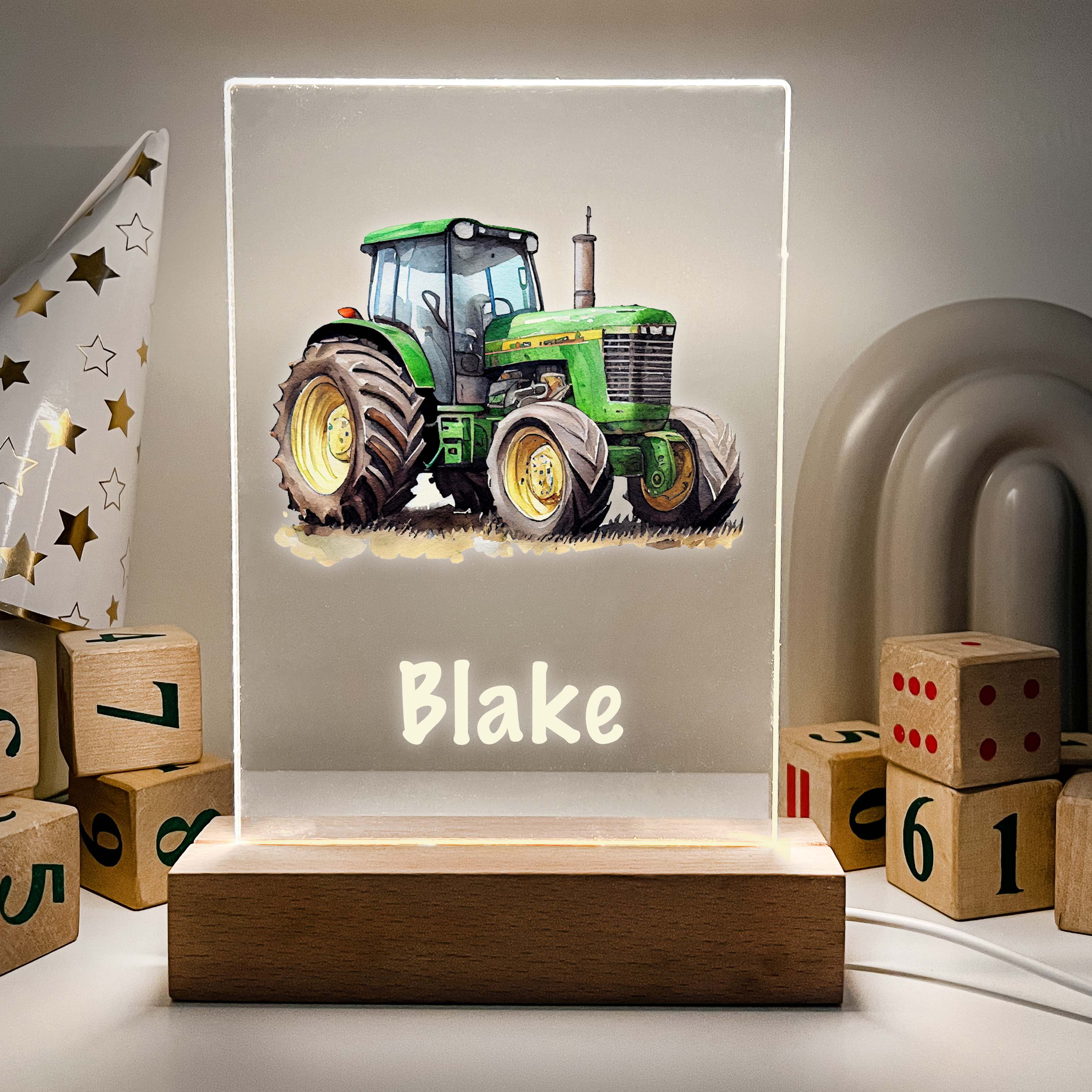 Personalized LED Wood Stand Night Light Up Table Lamp Boys Room Decor ...