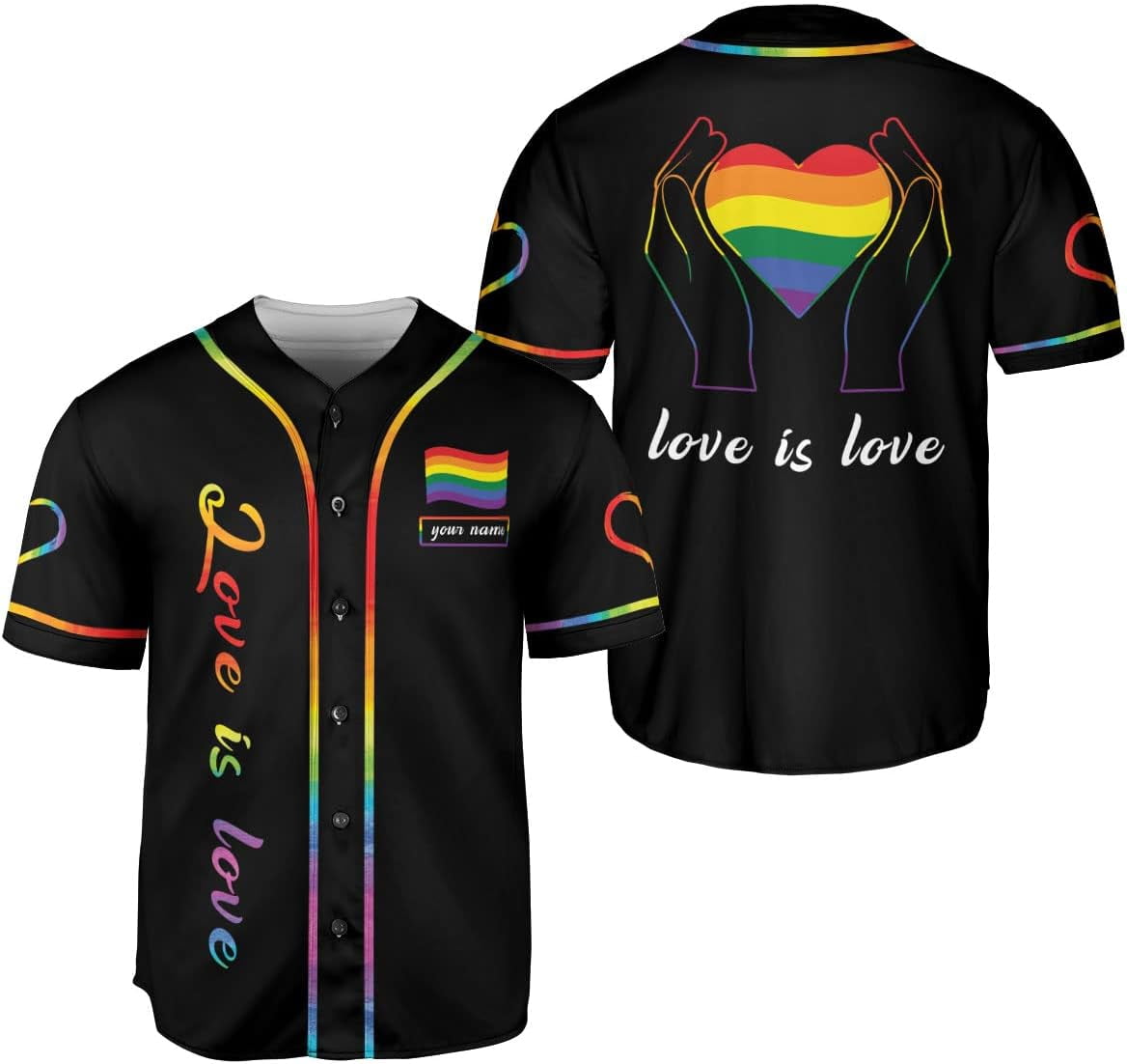 Personalized LGBT Pride Baseball Jersey Pride Hand LGBT Flag Jersey ...