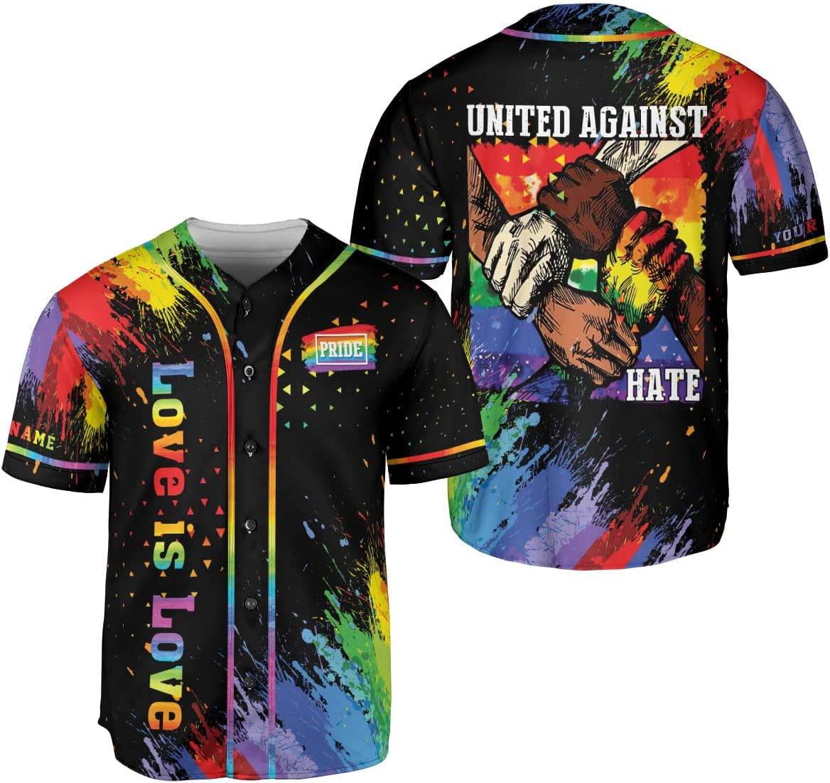 Personalized LGBT Pride Baseball Jersey Pride Hand LGBT Flag Jersey ...