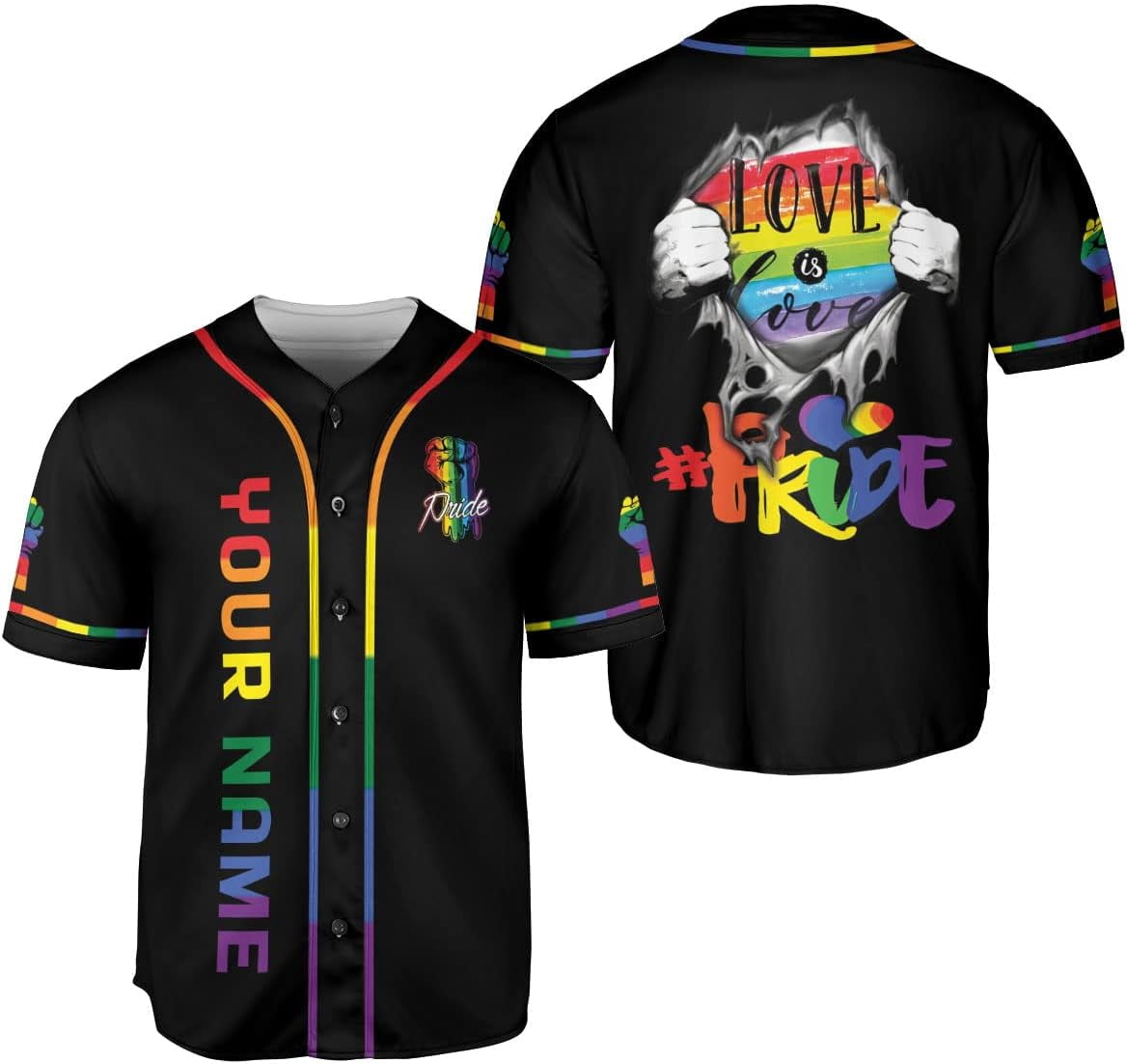 Personalized LGBT Pride Baseball Jersey Pride Hand LGBT Flag Jersey ...