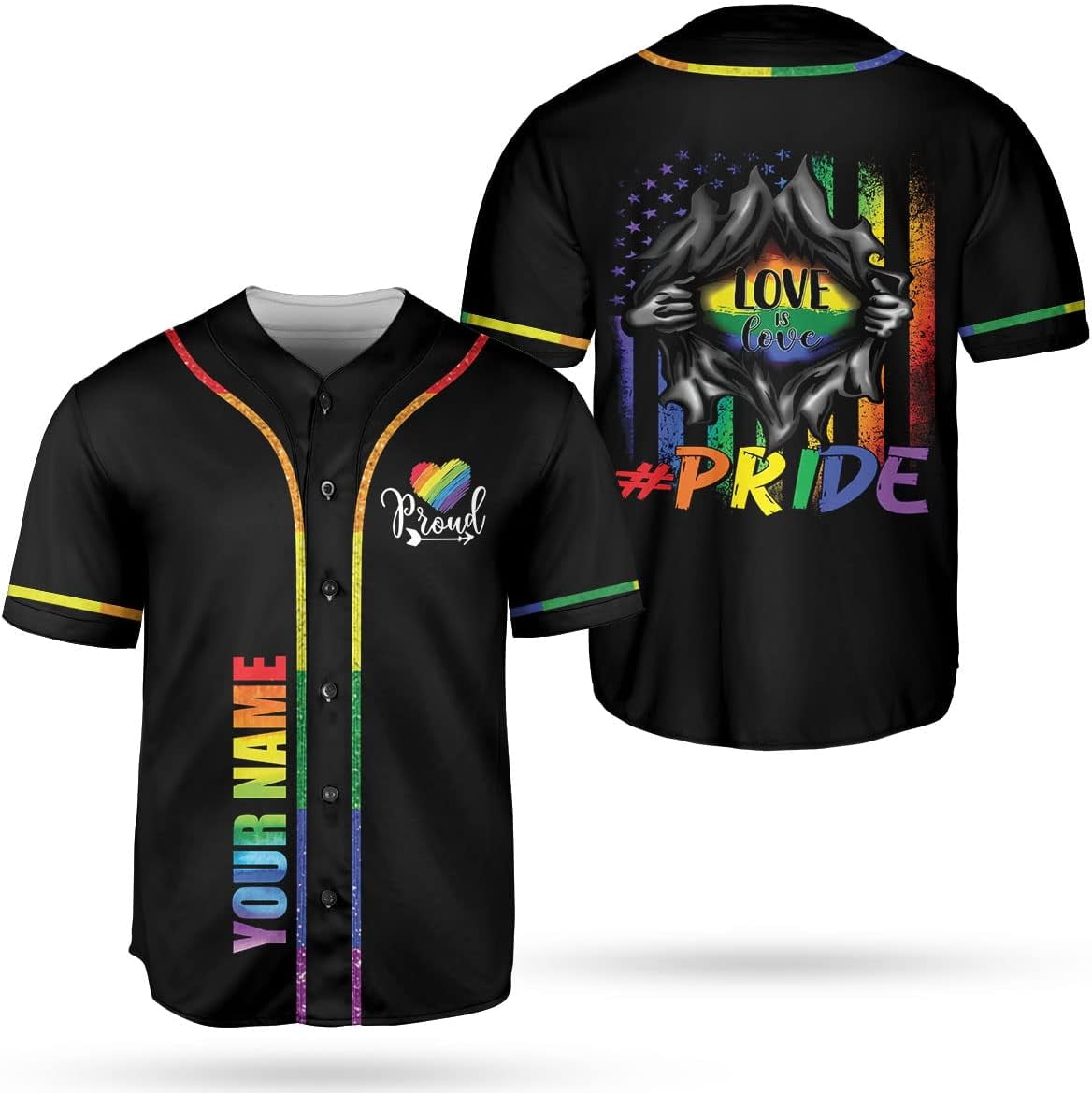 Personalized LGBT Pride Baseball Jersey Pride Hand LGBT Flag Jersey ...