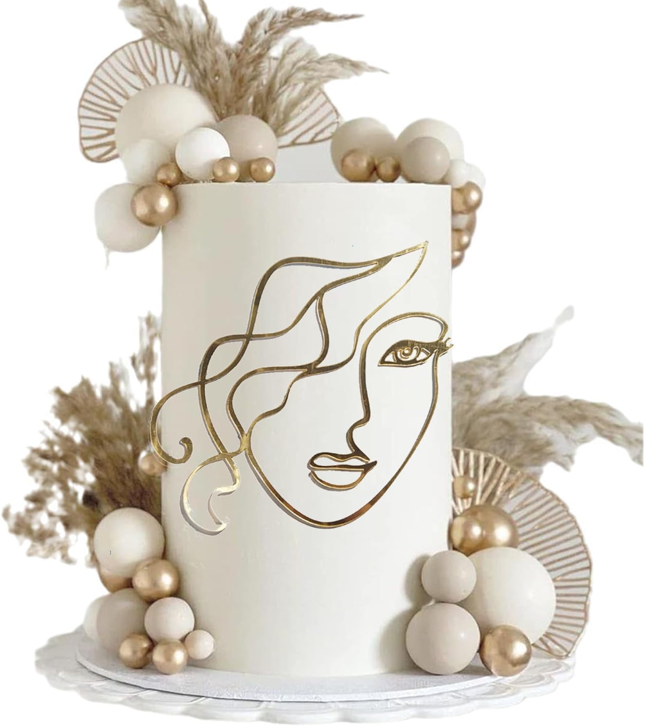 Personalized Lady Cake Topper, Acrylic Minimalist Art Lady Gold Face ...