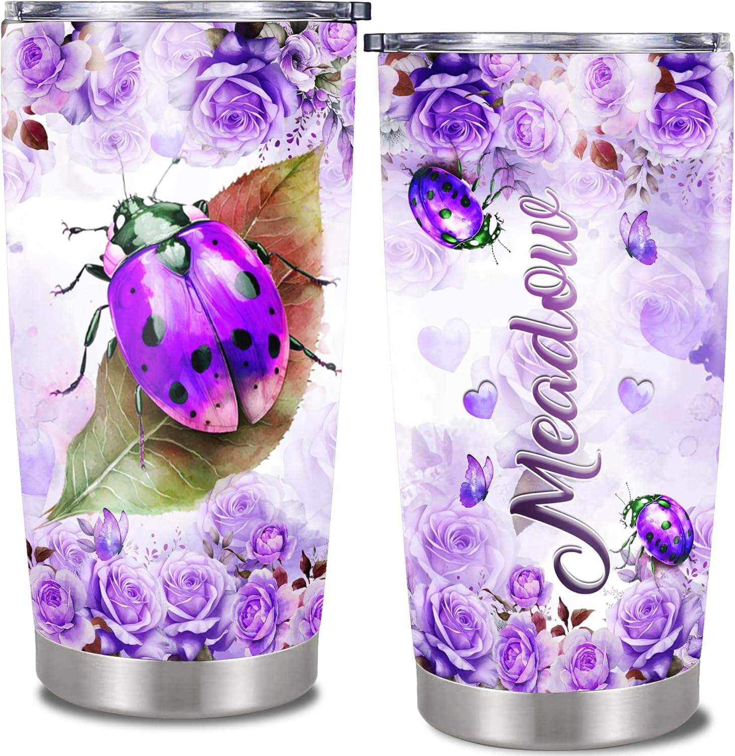 Personalized Ladybug Insulated Cups Tumbler With Lids Customize Name ...