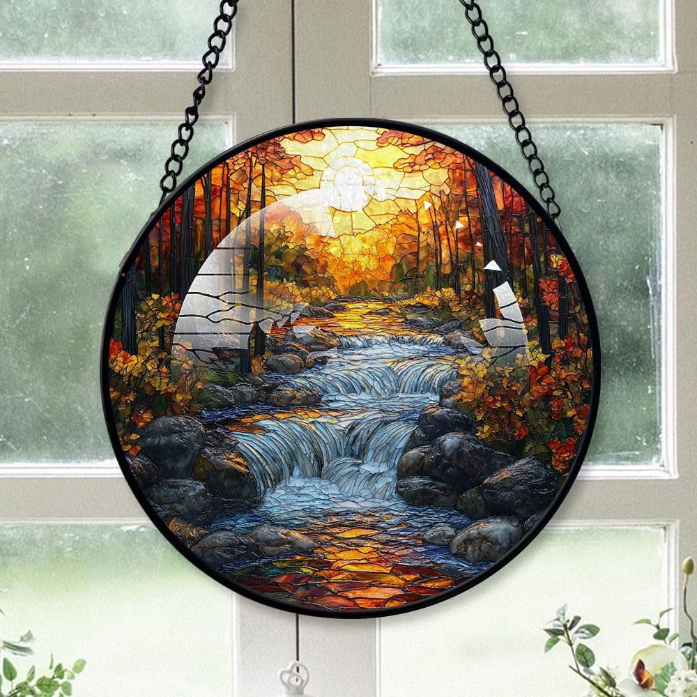 Personalized Landscape River Suncatcher Stained Glass, Landscape River ...
